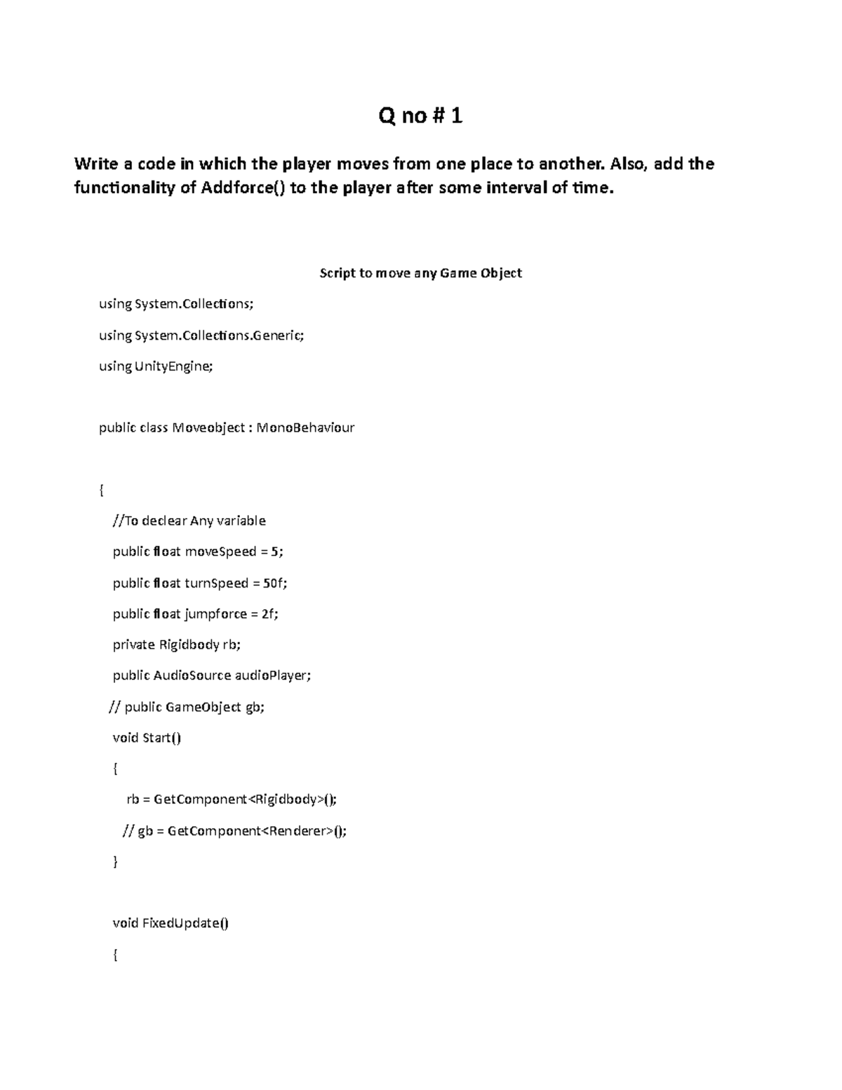 Assignment # 1 Game Dev - g bvipsd sddigrmfgru - Q no # 1 Write a code ...