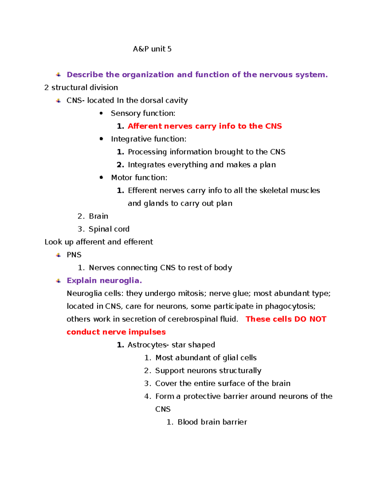 Anatomy and Physiology unit 5 - A&P unit 5 Describe the organization ...