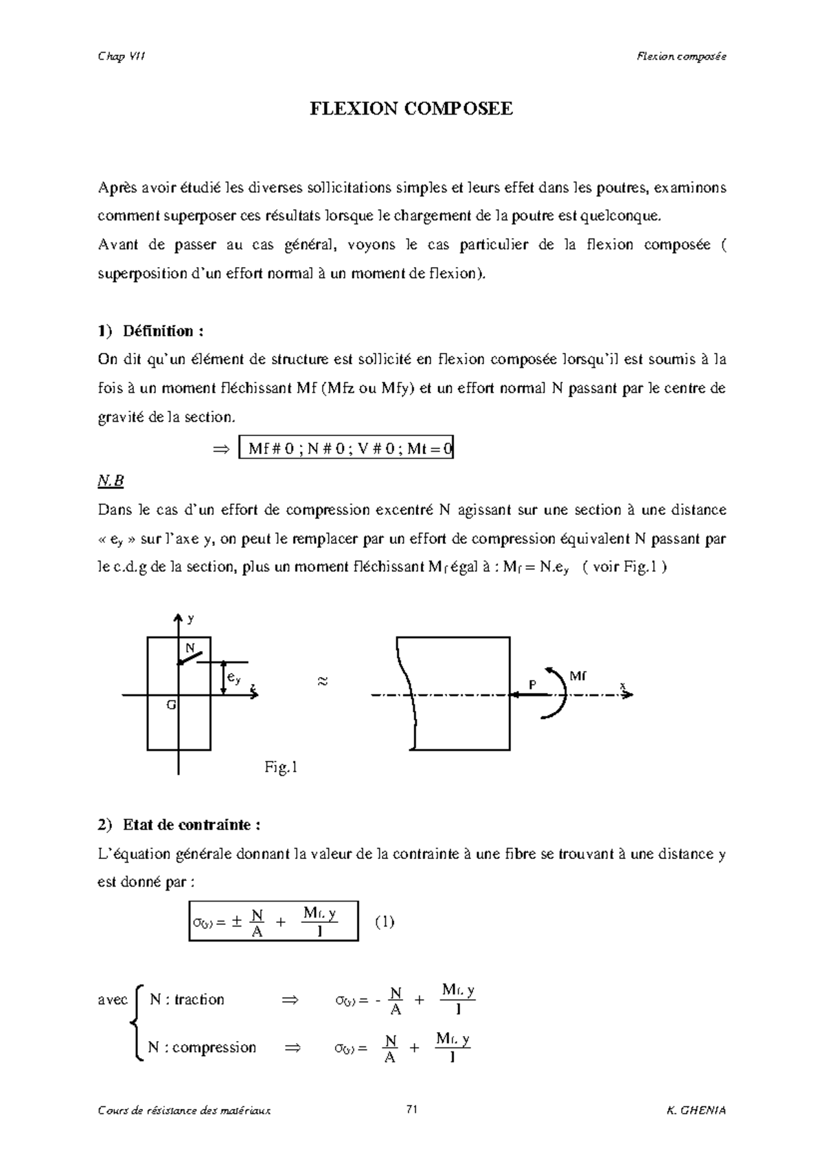 Chapitre 7-Flexion-composee - Après avoir étudié les diverses ...