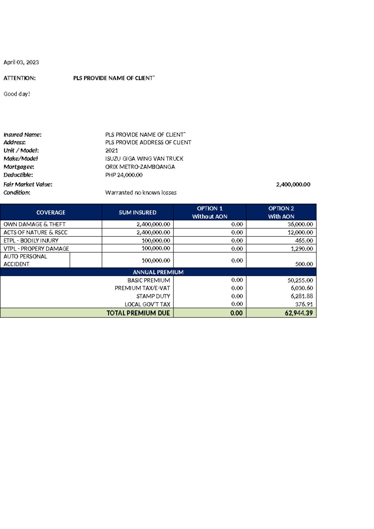 CV Quotation - AADSFADFO - April 03, 2023 ATTENTION: PLS PROVIDE NAME ...