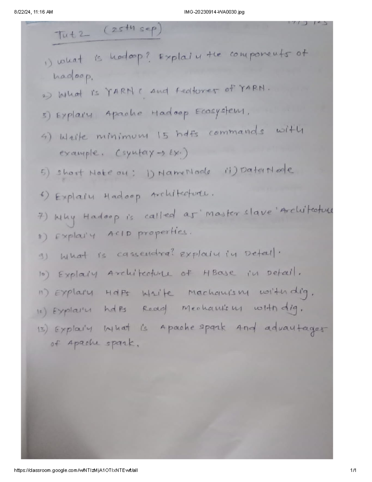 Tutorial No. 2 - Tut On Topic 2 - Tut 2 (25th sep) 1) what is hodoop ...