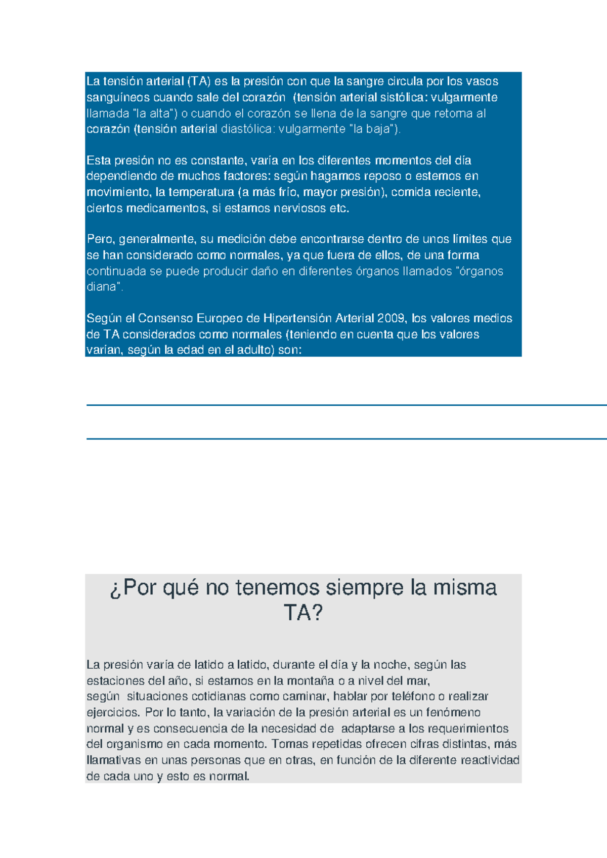 La tensión arterial - HTA - La tensión arterial (TA) es la presión con ...