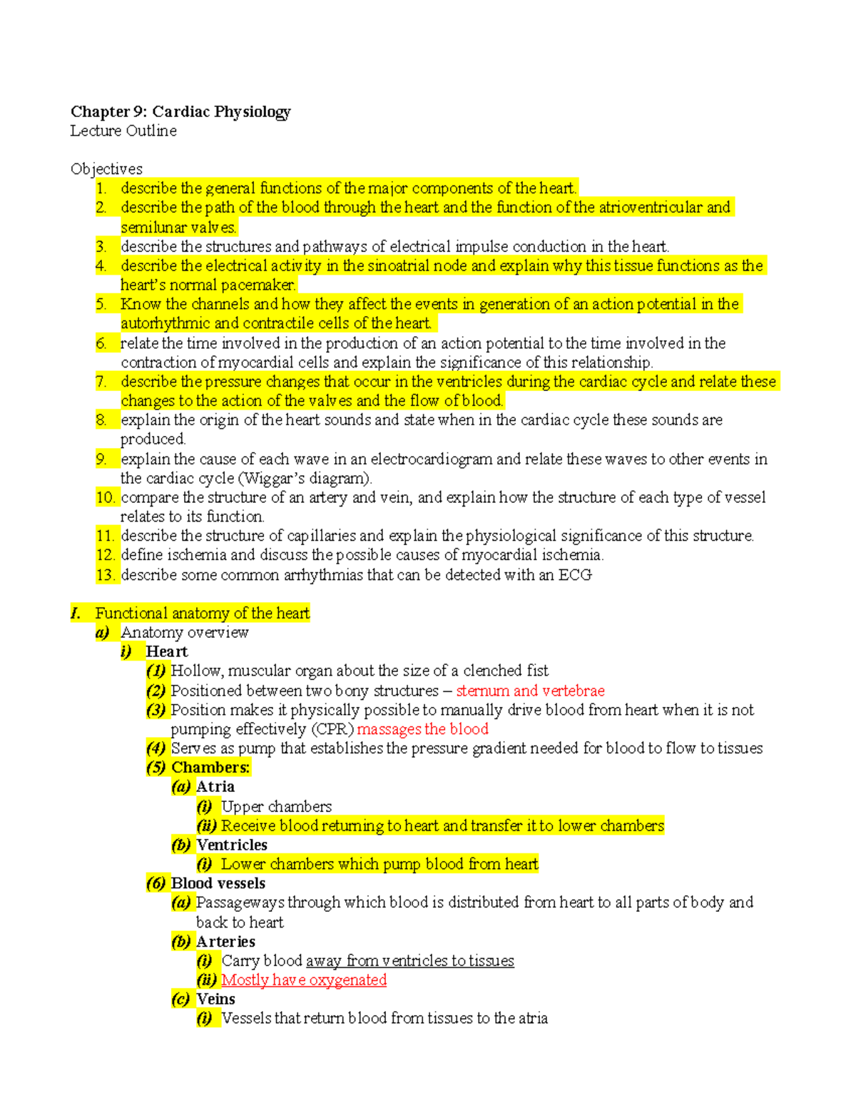 Chap 9 cardiac - Chapter 9: Cardiac Physiology Lecture Outline ...