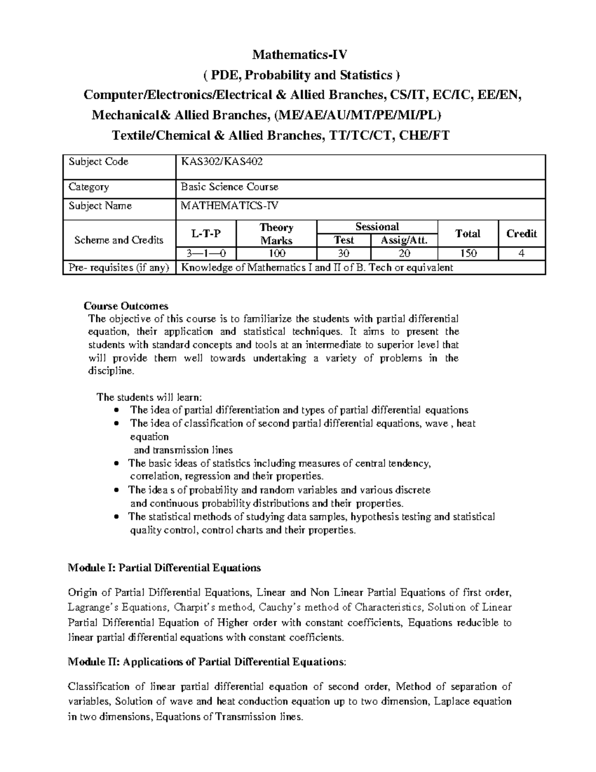 Maths IV PDE&Prob Statistics - Mathematics-IV ( PDE, Probability and ...