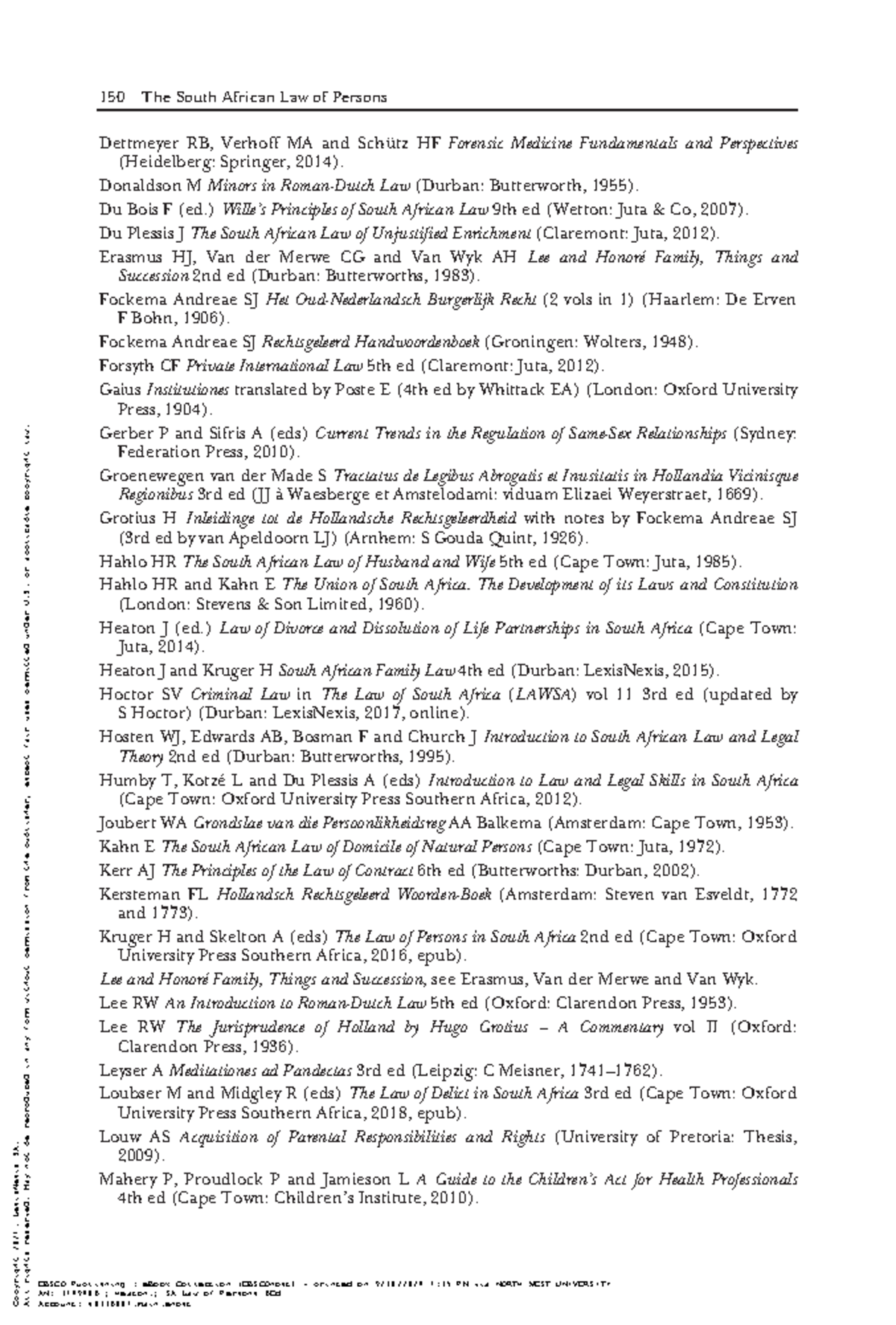 Heaton 2021 Bibliography SALaw Of Persons 6Ed - 150 The South African ...