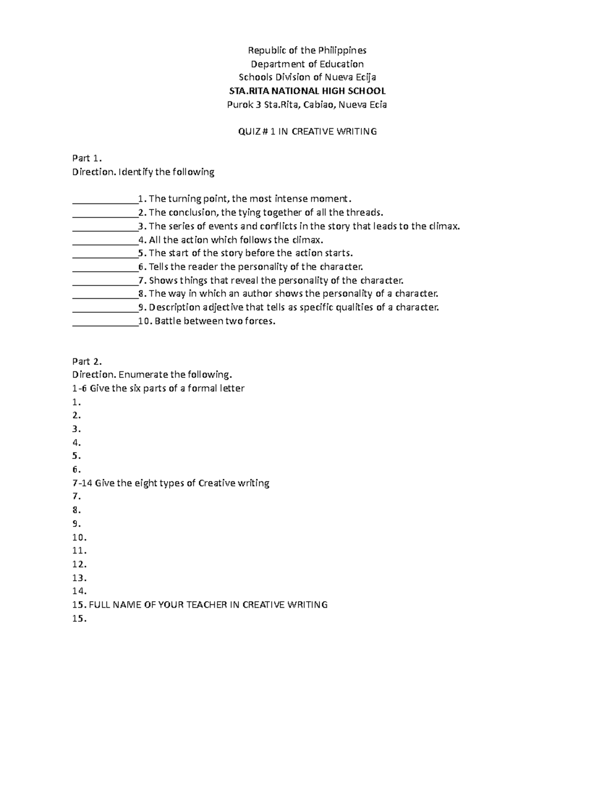 QUIZ Creative Writing - I hope this will be helpful - Republic of the ...