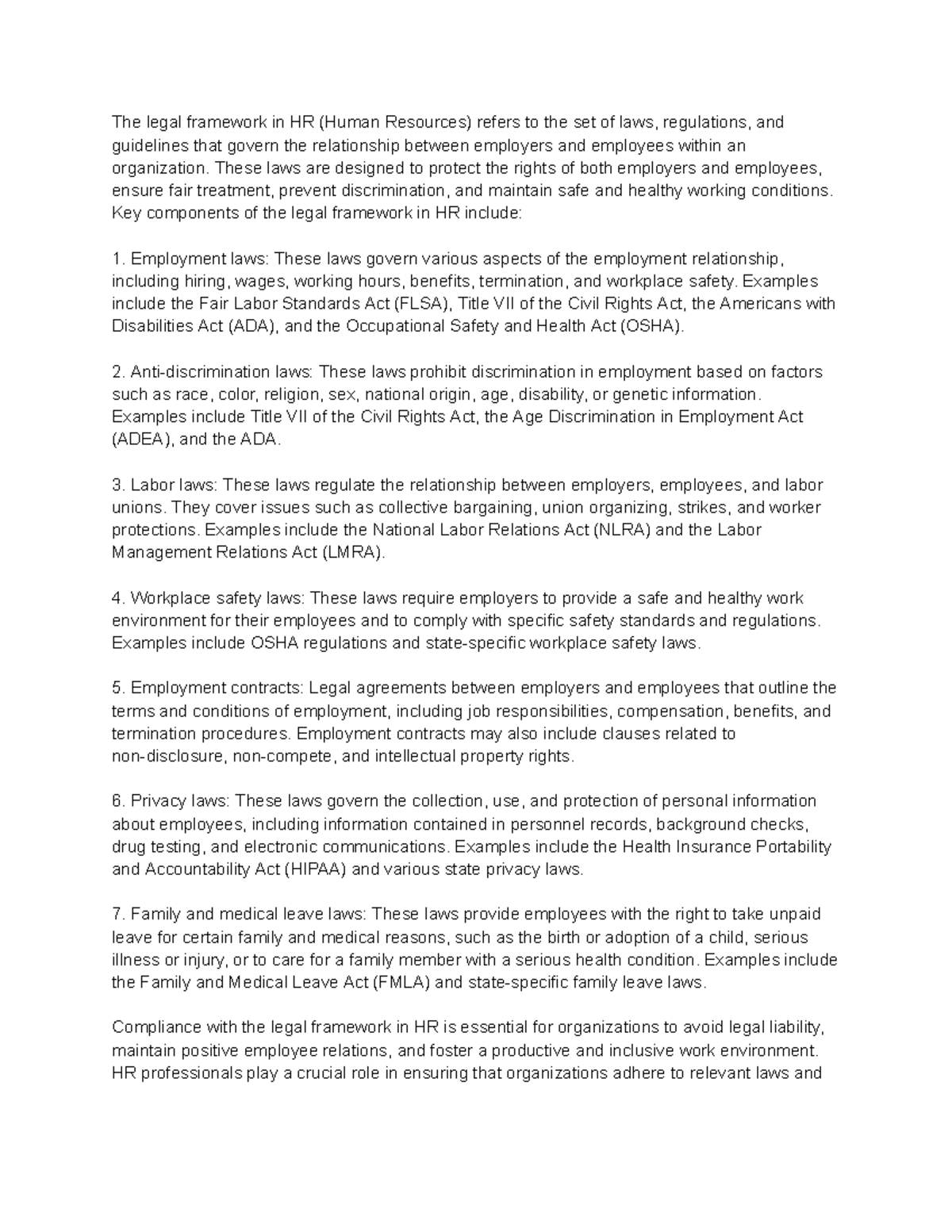 Legal Framework HR - The legal framework in HR (Human Resources) refers ...