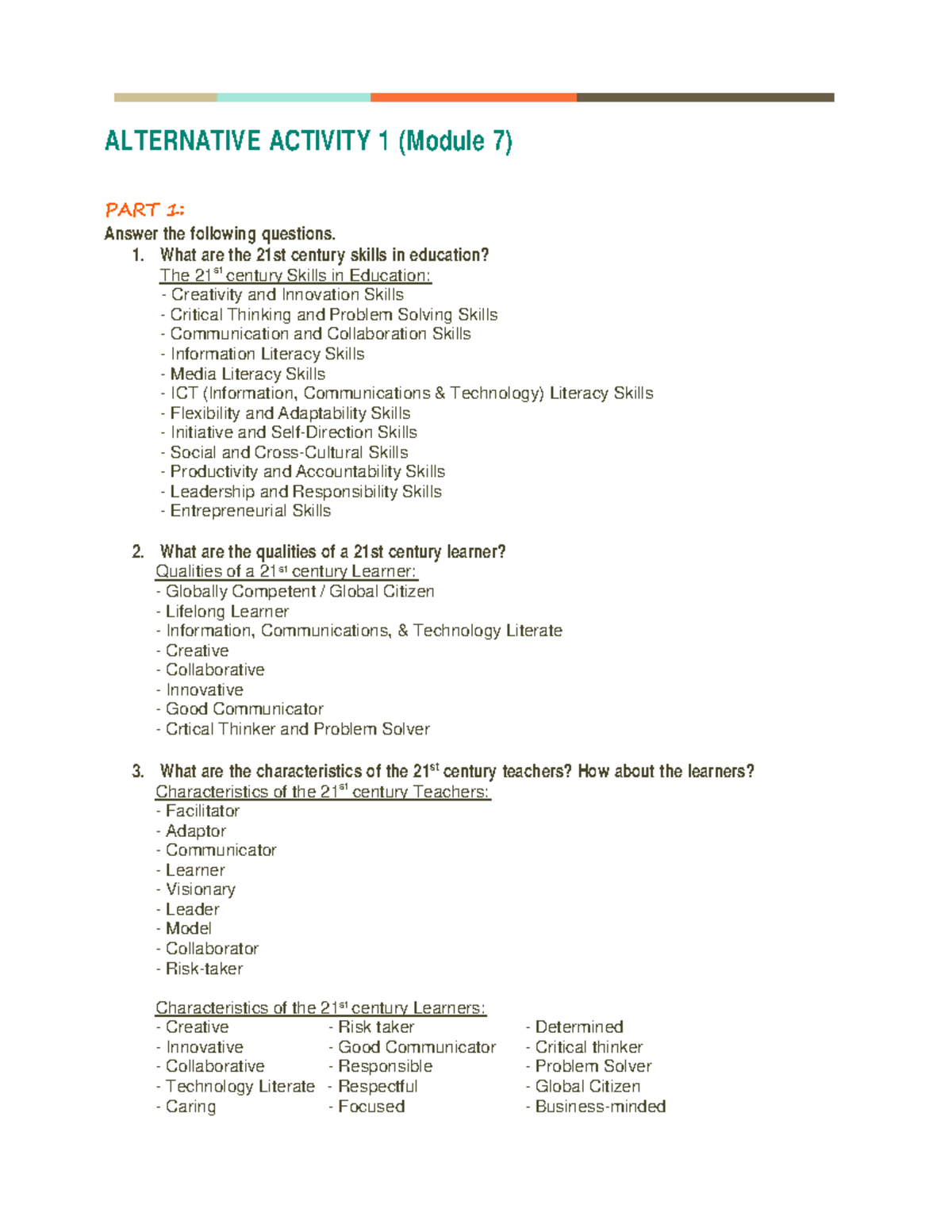 Alternative Activity (21st Century) - ALTERNATIVE ACTIVITY 1 (Module 7 ...