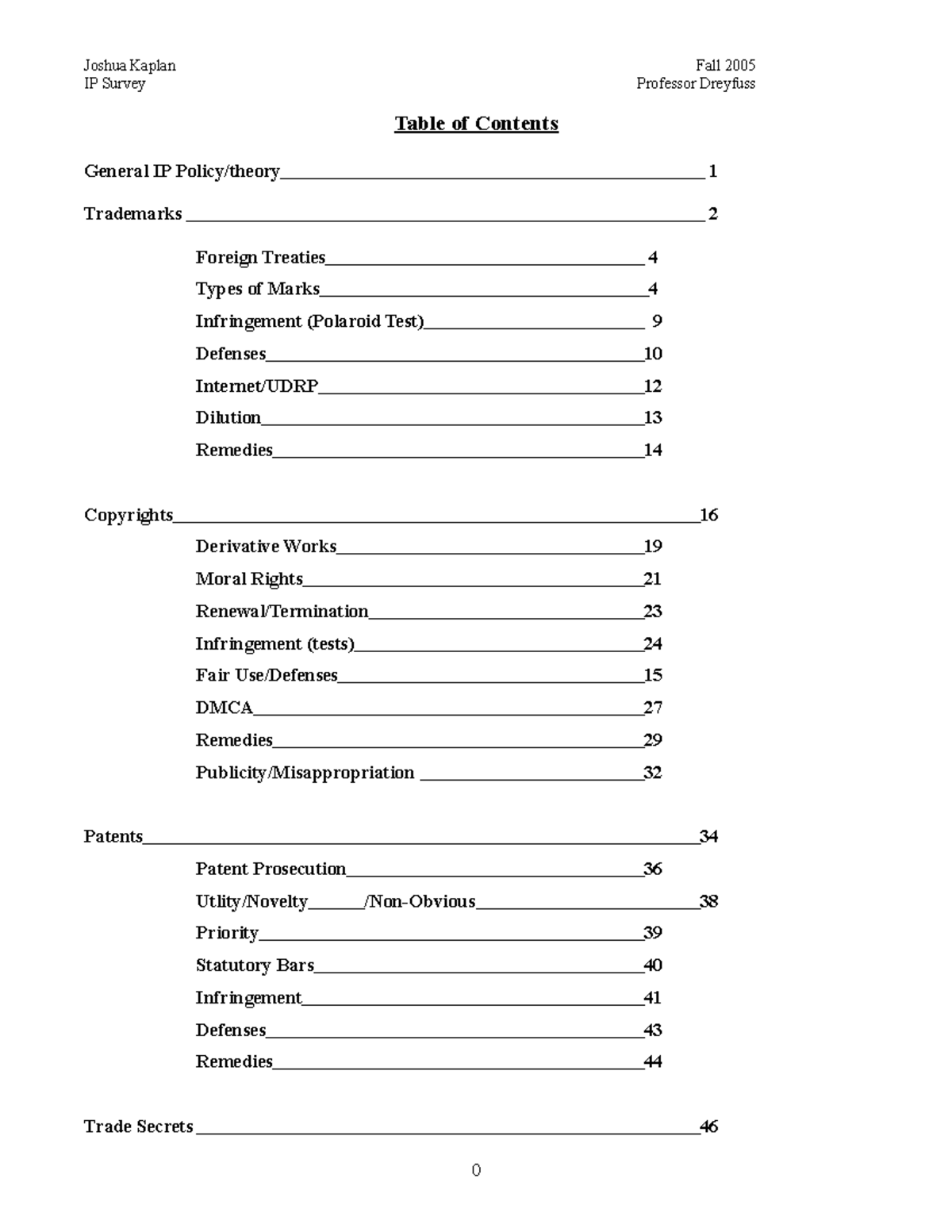 IPSurvey outline - IP Survey Professor Dreyfuss General IP Policy ...