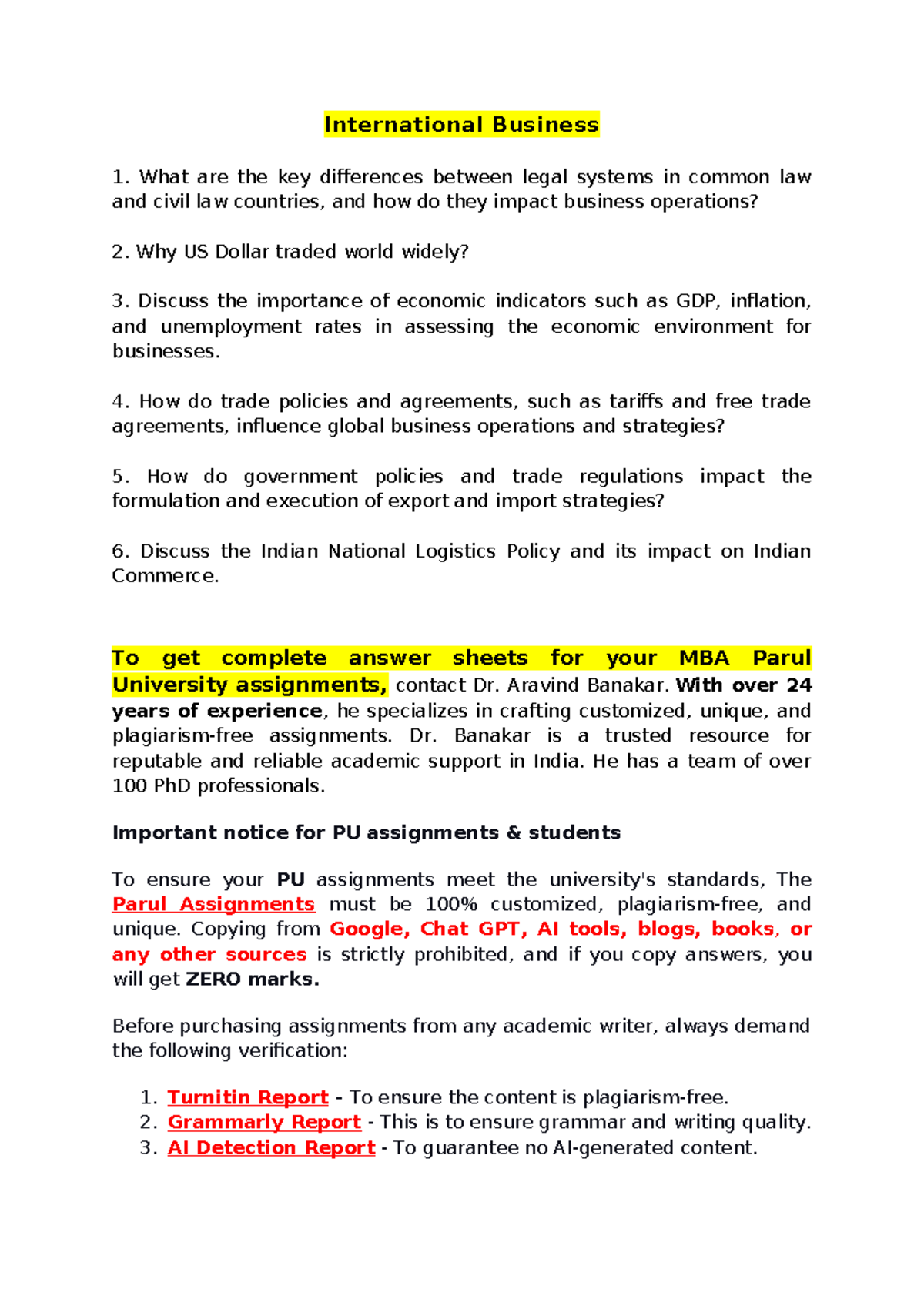 Parul - MBA 2nd Sem - International Business Solved Assignment ...