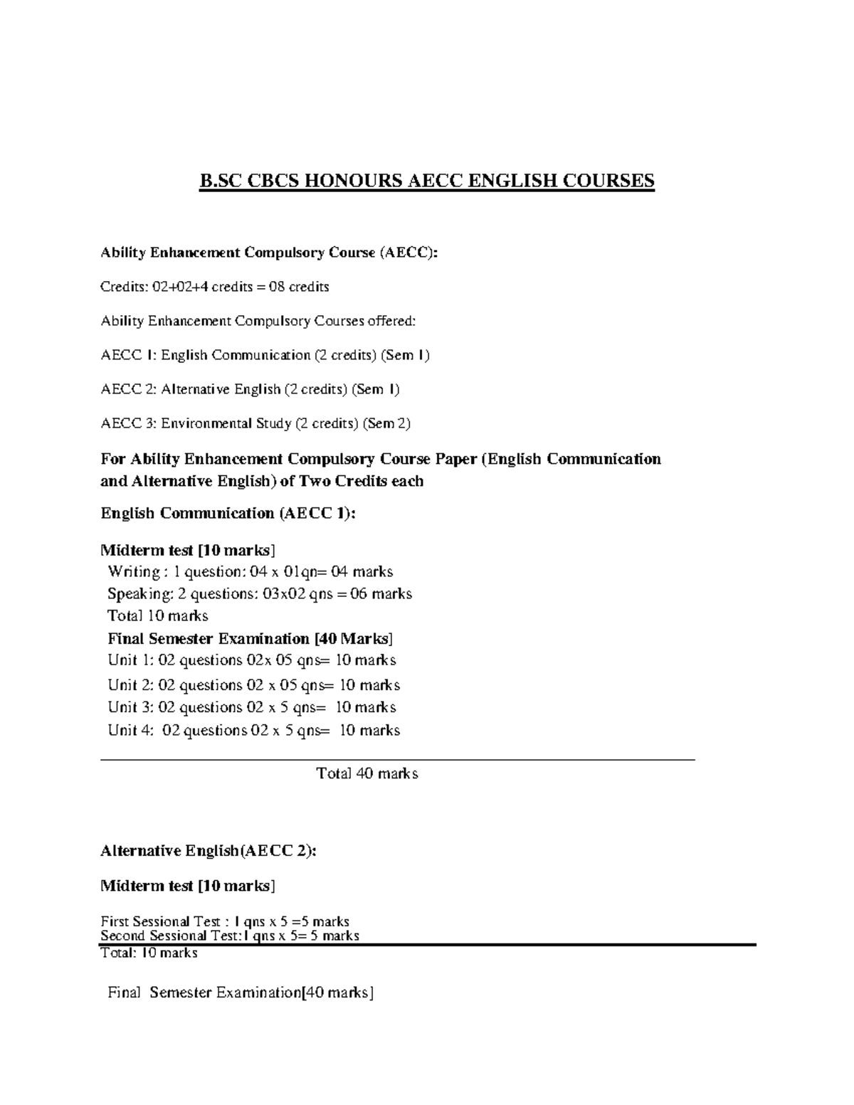 Syllabus B - B CBCS HONOURS AECC ENGLISH COURSES Ability Enhancement ...