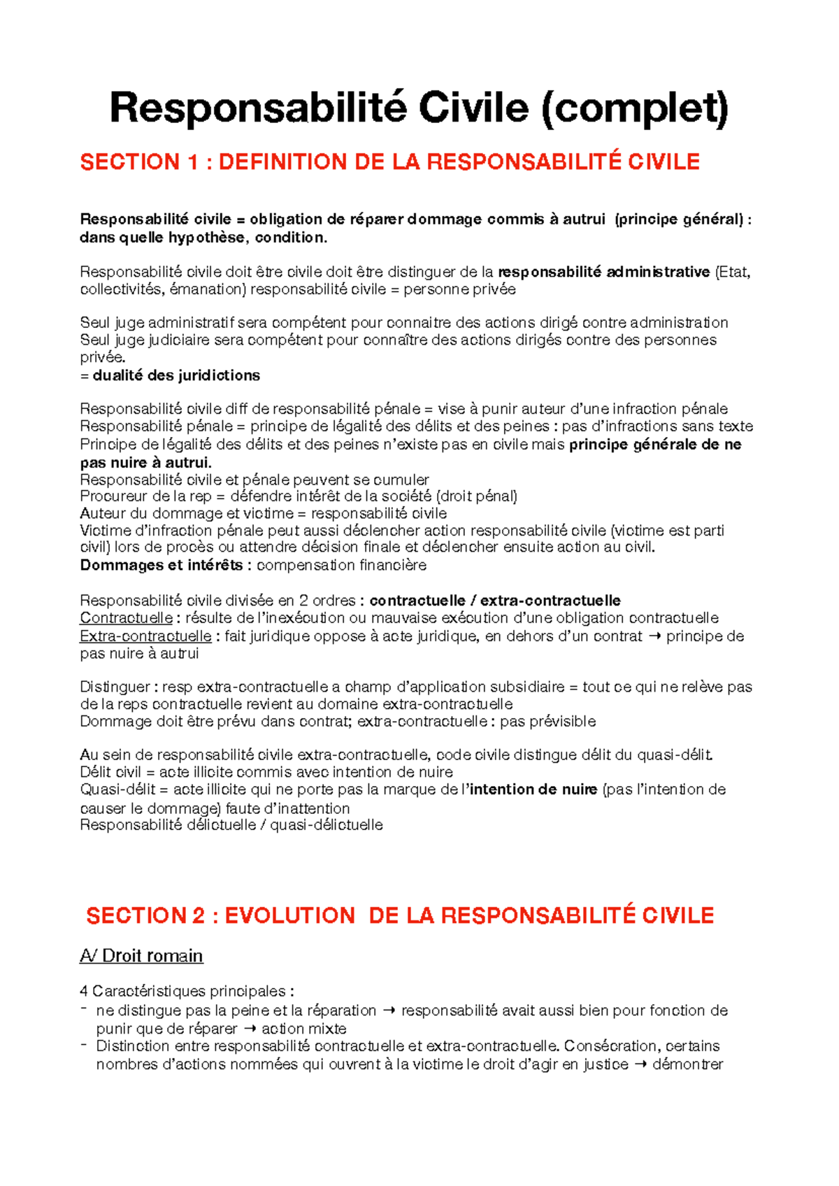 Responsabilité civile - Responsabilité Civile (complet) SECTION 1 ...
