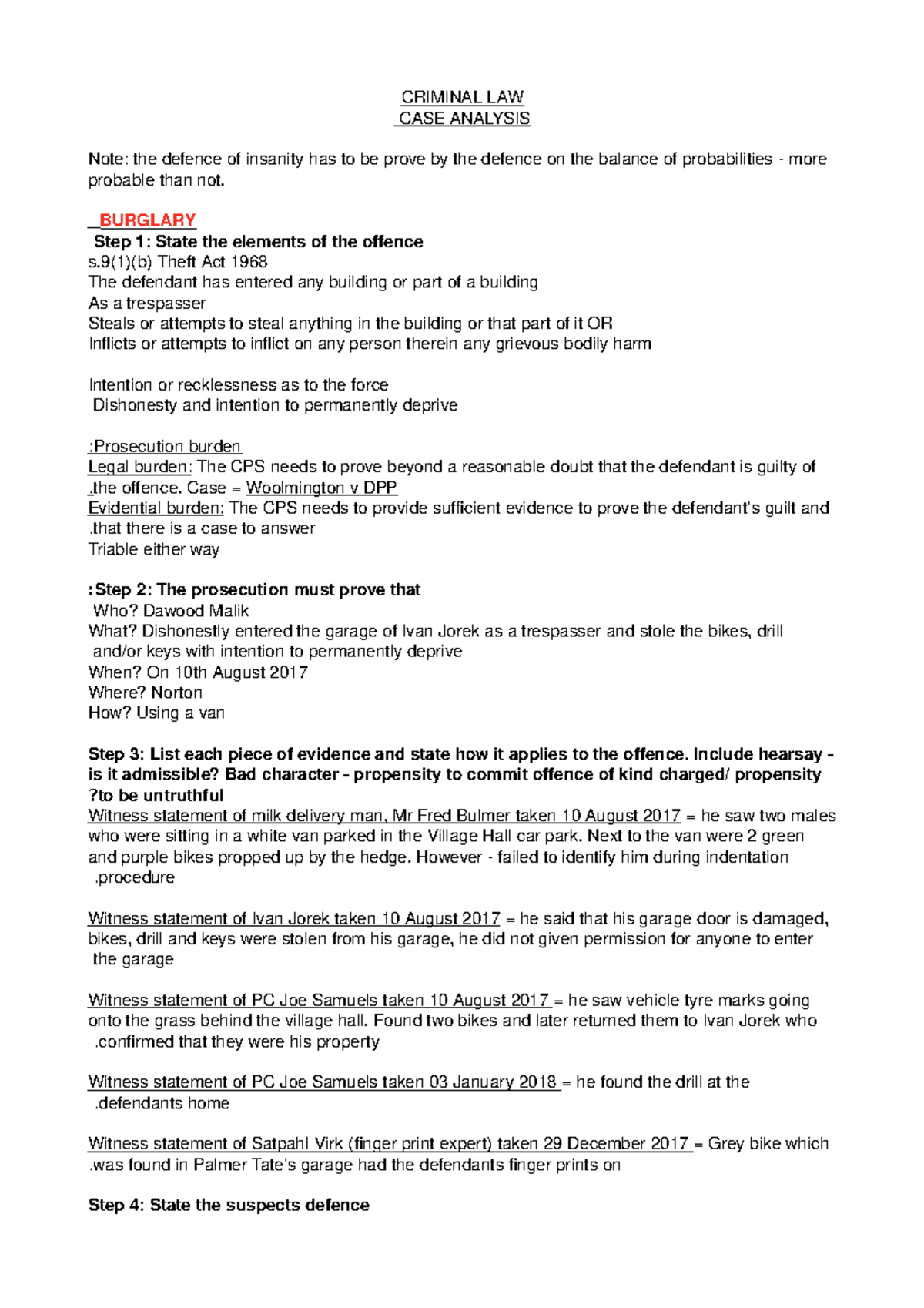 Criminal LAW CASE Analysis - CRIMINAL LAW CASE ANALYSIS Note: the ...