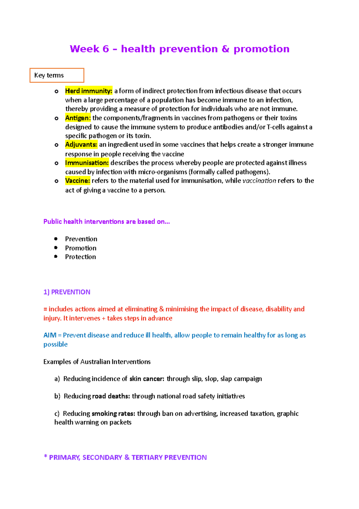 Week 5 – health prevention & promotion - Week 6 – health prevention ...