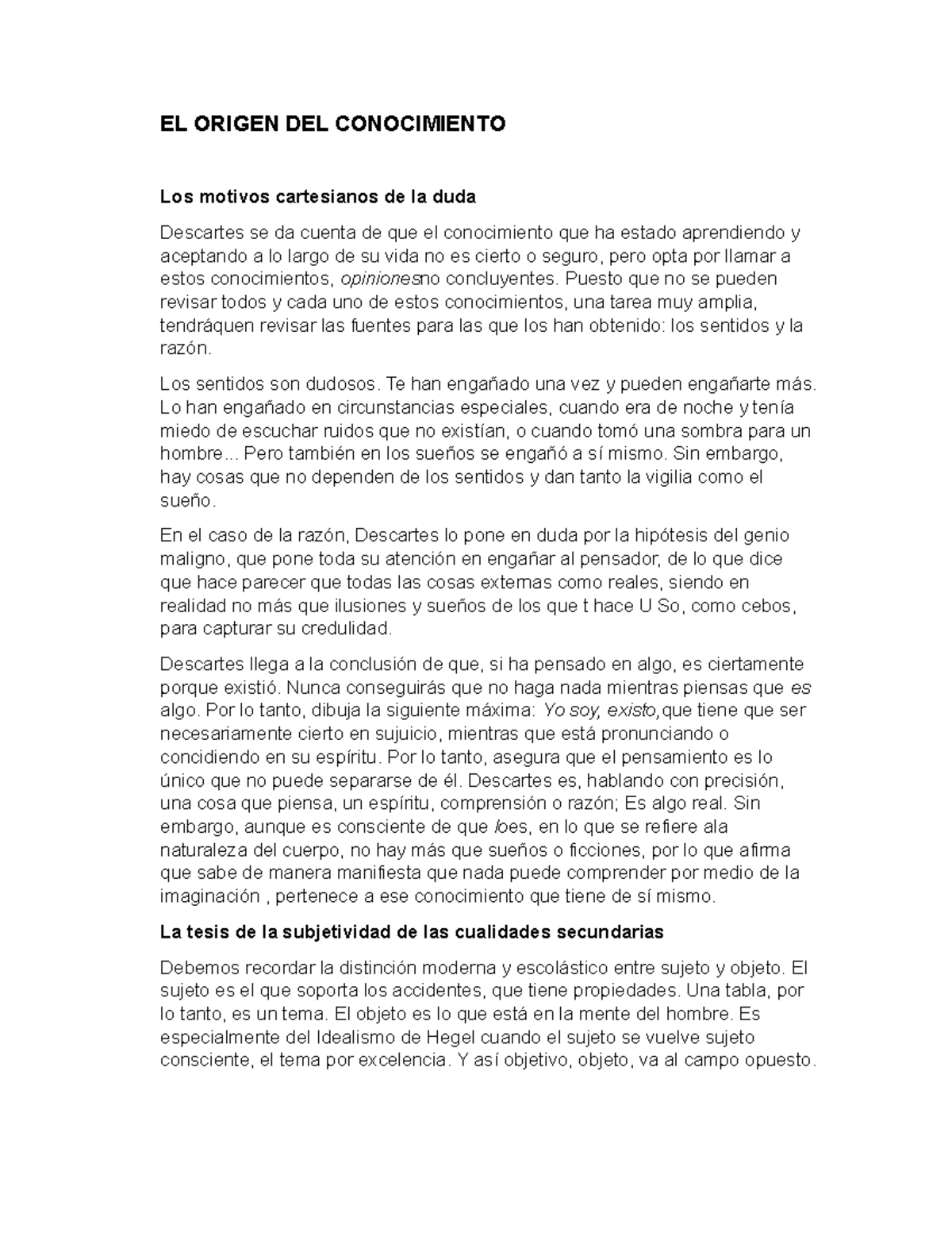 El origen del conocimiento - EL ORIGEN DEL CONOCIMIENTO Los motivos ...