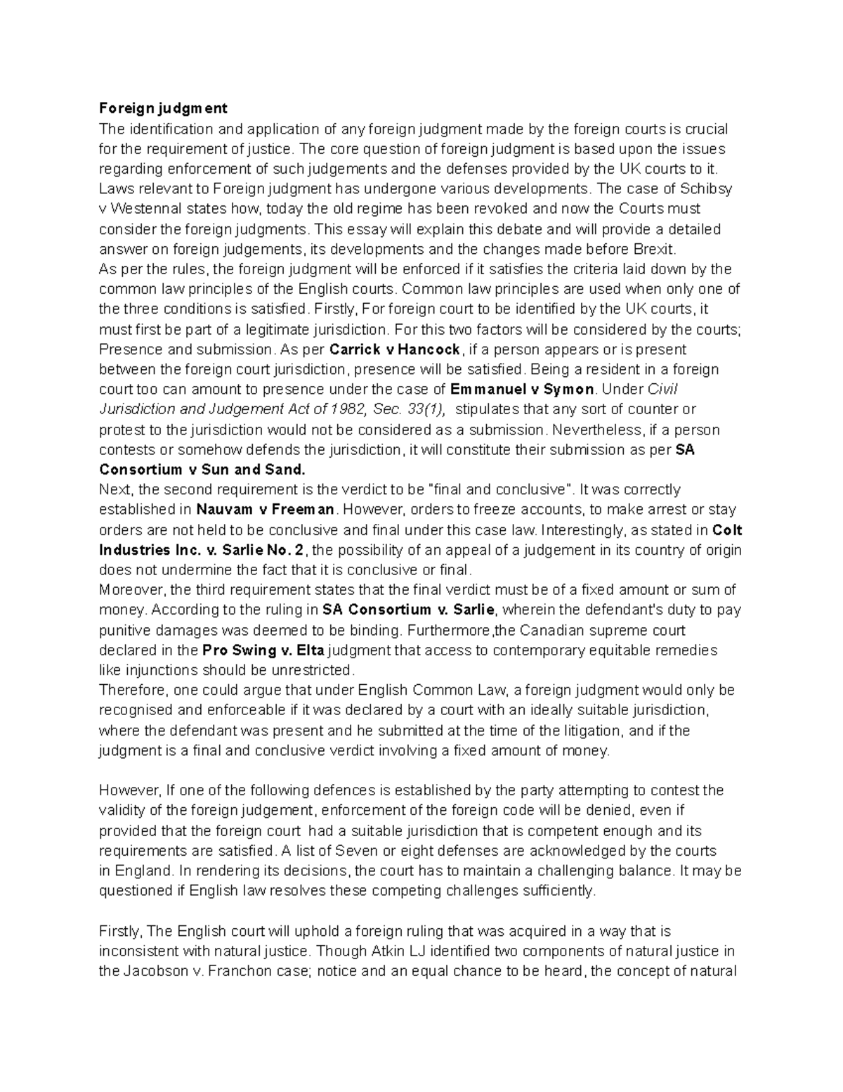 Foreign judgment-2 - Foreign judgment The identification and ...