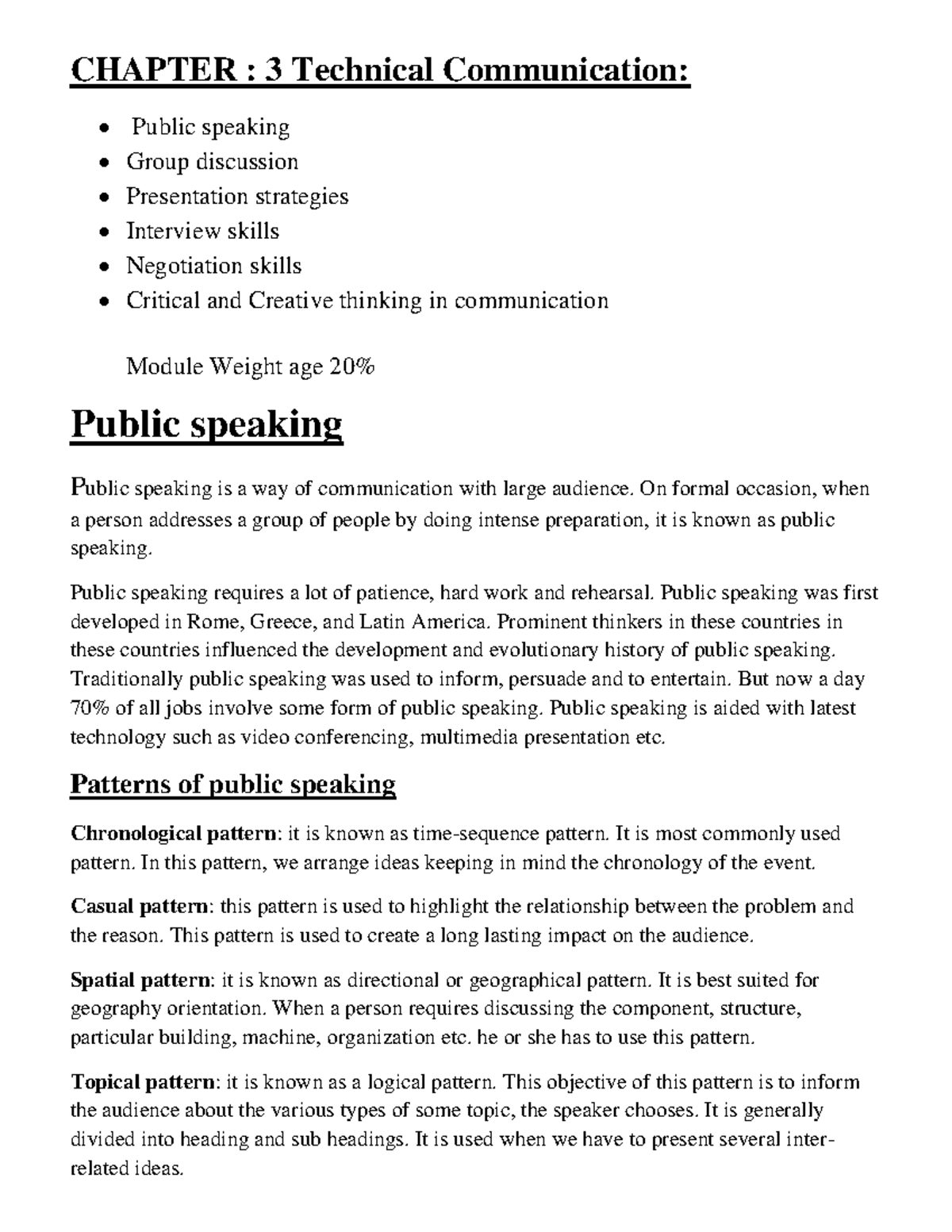 Chapter 3 - CHAPTER : 3 Technical Communication: Public speaking Group ...