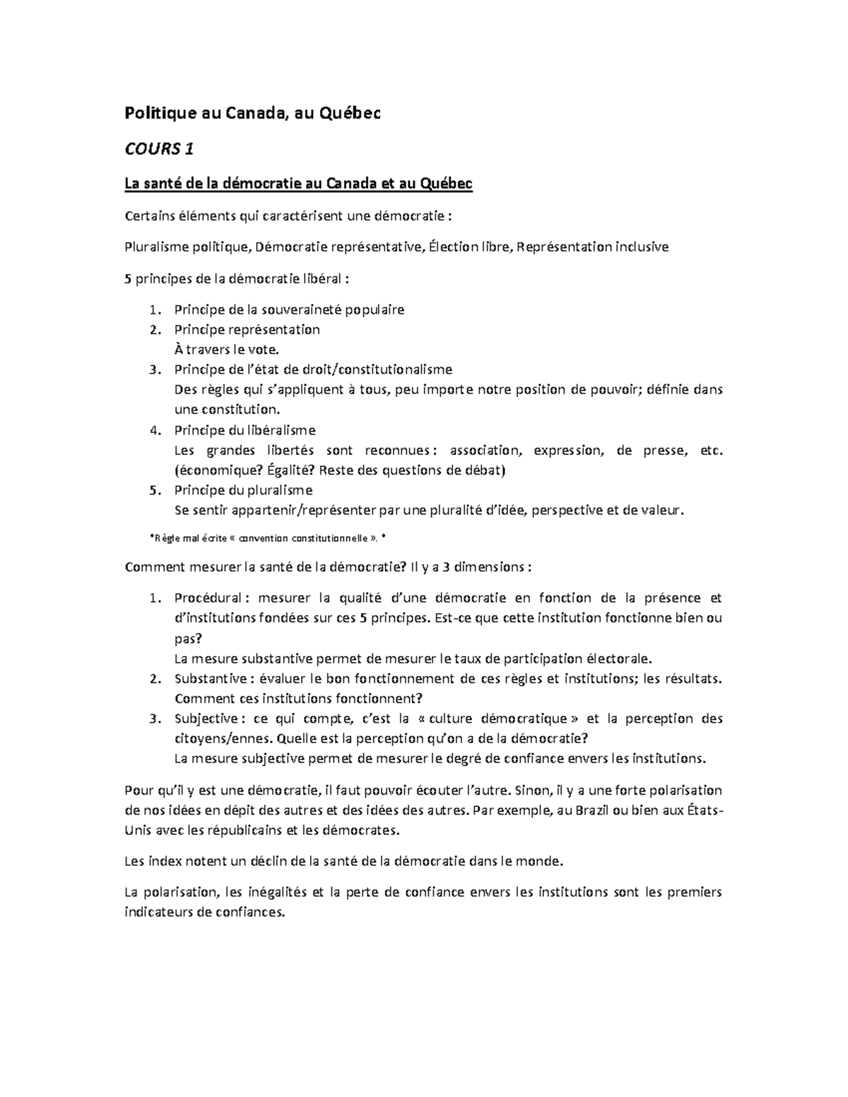 POL1020 - Notes de cours - Politique au Canada, au Québec COURS 1 La ...