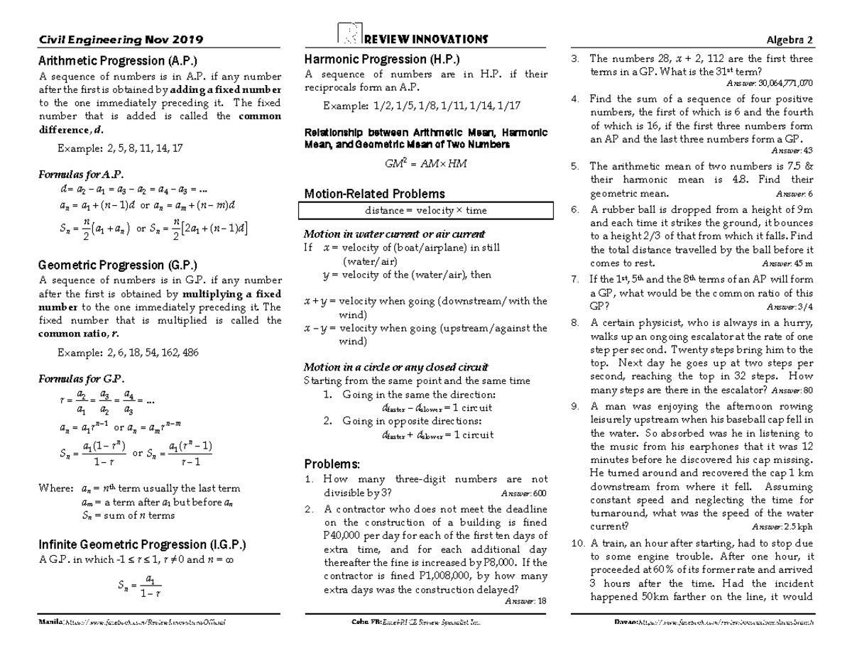 2019 Nov Algebra 2 - Basic Math by Bisavilla - Civil Engineering Nov ...