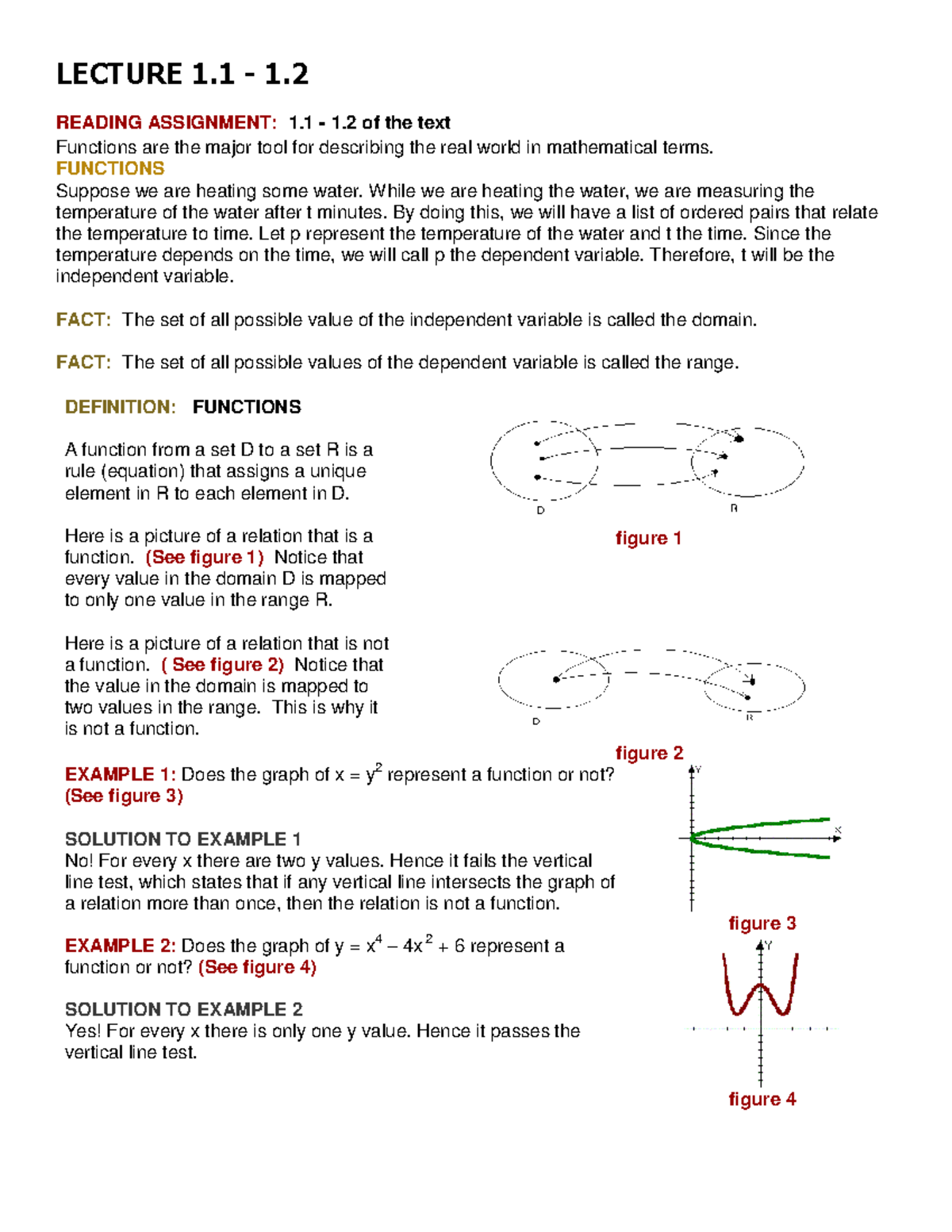 Lecture 11 12 - etret - LECTURE 1 - 1. READING ASSIGNMENT: 1 - 1 of the text Functions are the ...