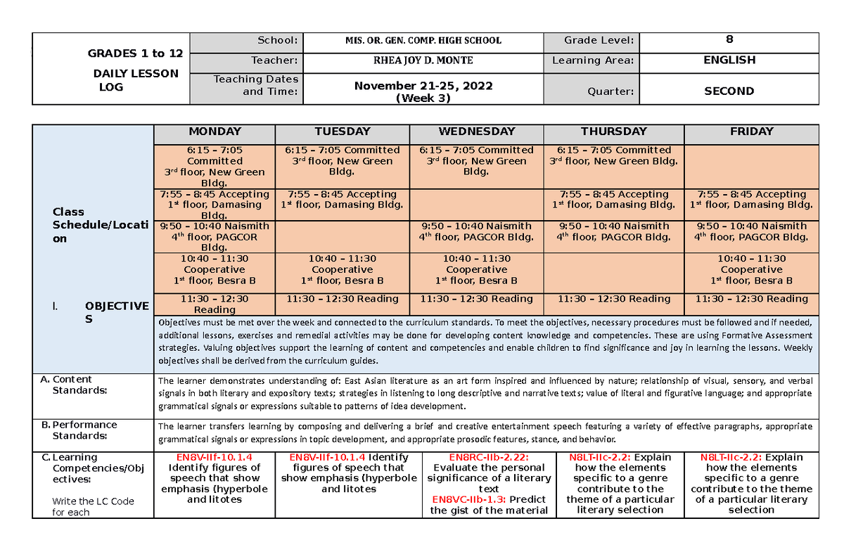 DLL- English 8 Quarter-2-Week-3 - GRADES 1 to 12 DAILY LESSON LOG ...
