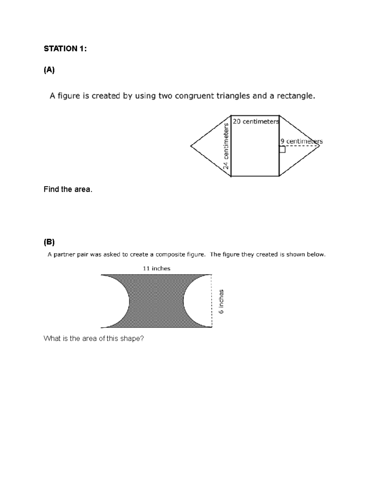 9 12-Compound Shape Station Activity - (A) Find the area. (B) What is ...