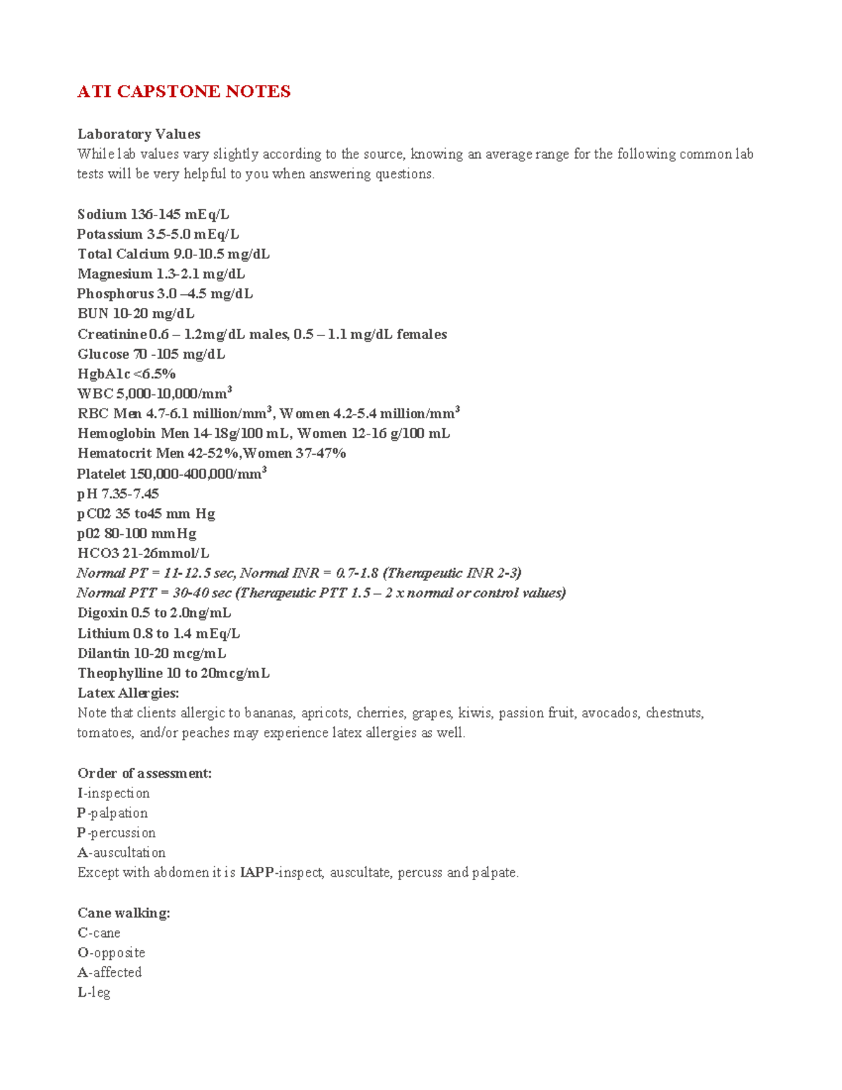 ATI Capstone Study Notes for Nursing Students - ATI CAPSTONE NOTES ...