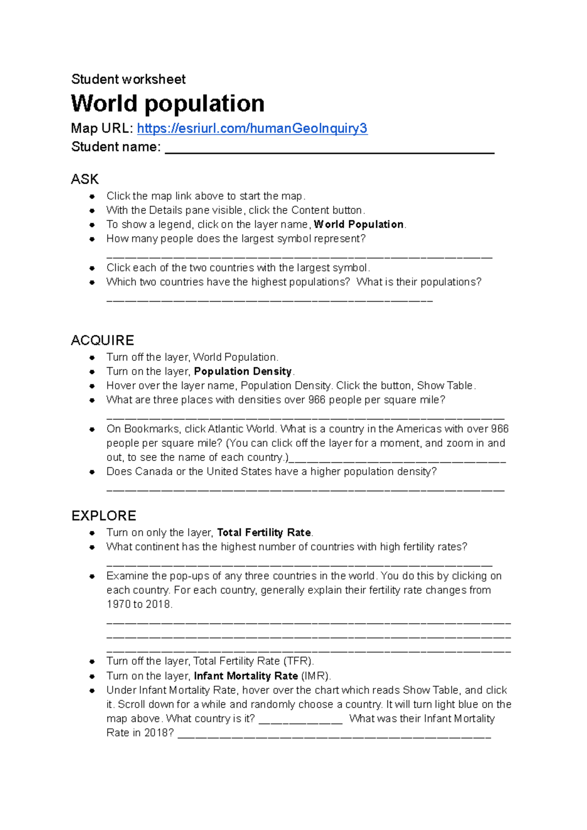 3 World population GIS - it worls - Student worksheet World population ...