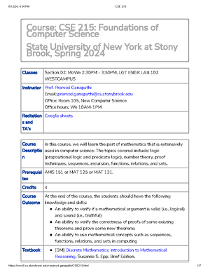 Hw1 problems - Homework 1 CSE 215: Foundations of Computer Science State University of New York ...