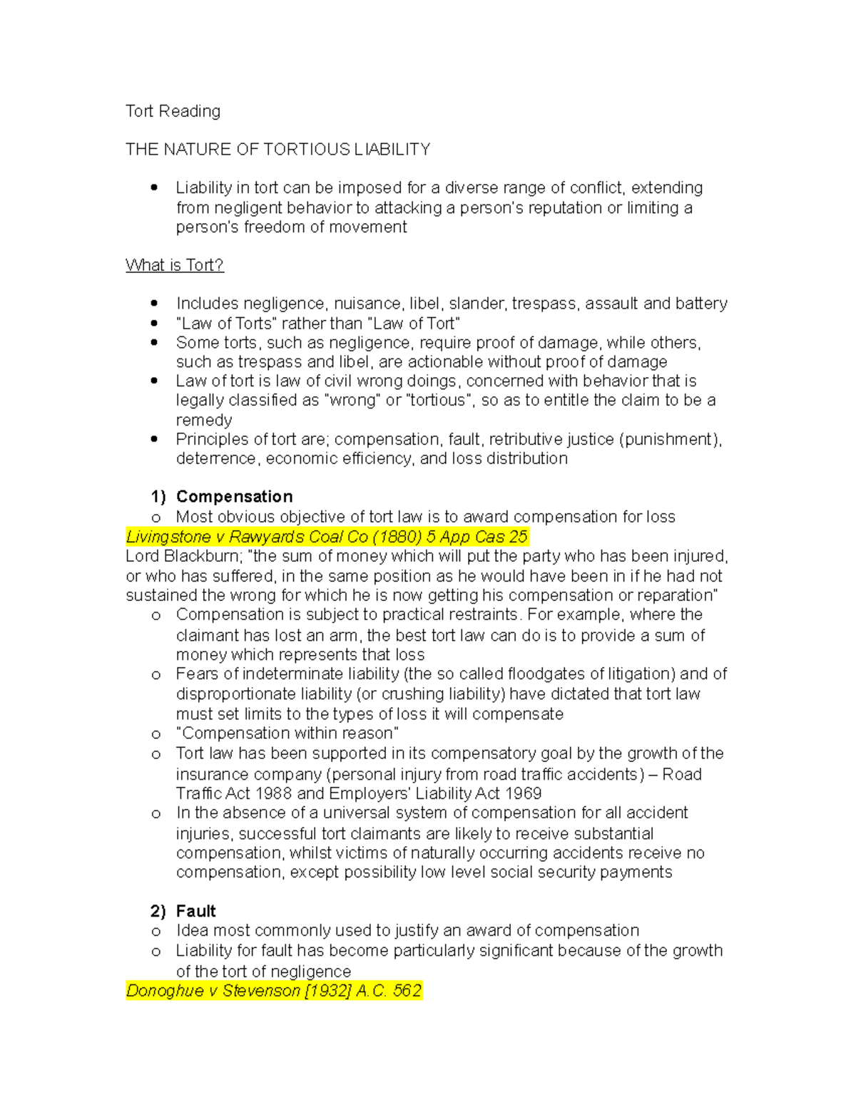 Tort Chapter 1 - Tort Law - Tort Reading THE NATURE OF TORTIOUS ...