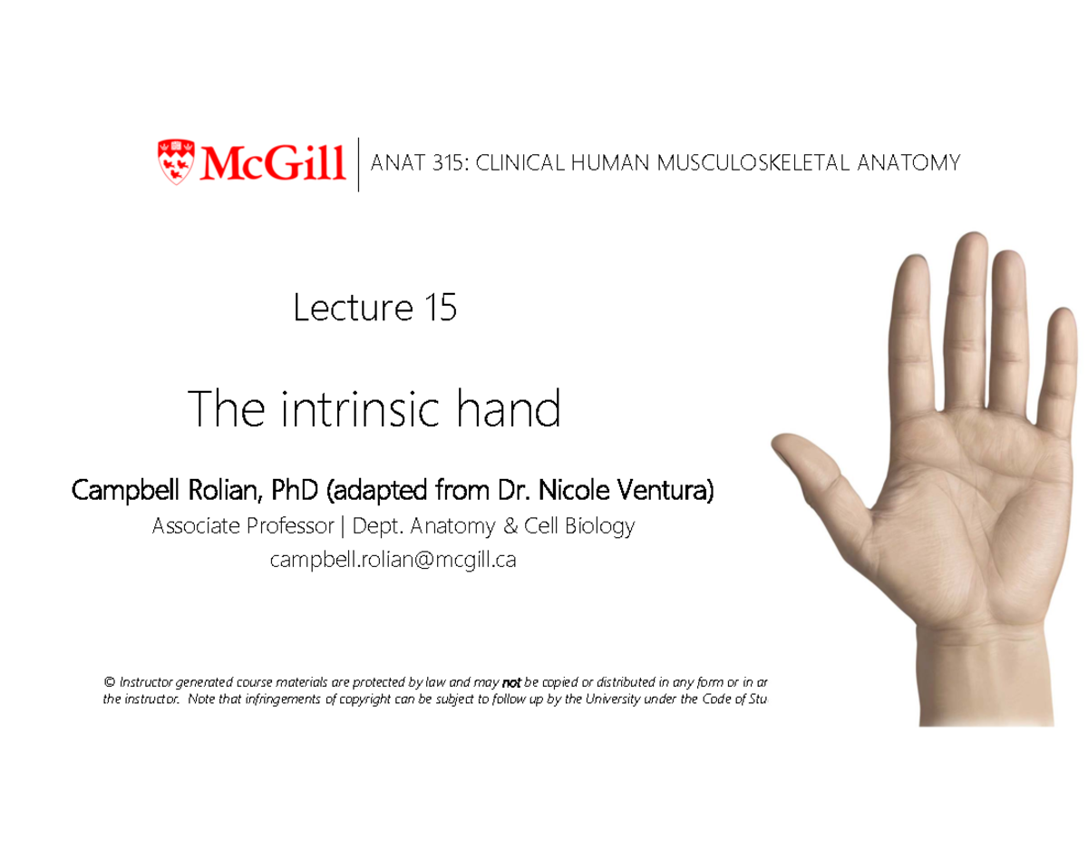 Lec 15 - Intrinsic Hand - Class lecture slides - Lecture 15 The ...