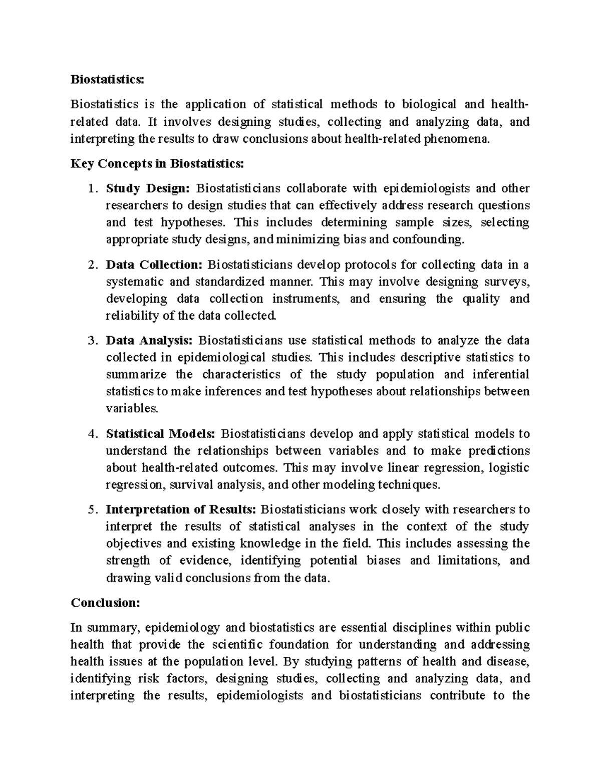 Biostatistics - Summary Probability and Statostics - Biostatistics ...