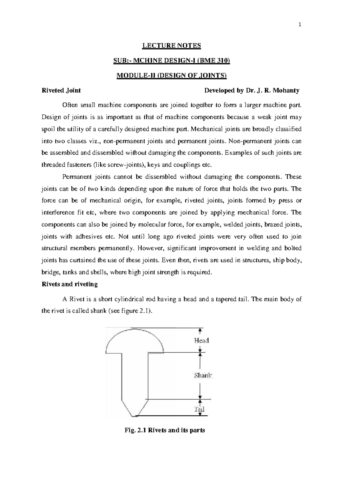 Machine Design 1 - LECTURE NOTES SUB:- MCHINE DESIGN-I (BME 310) MODULE ...