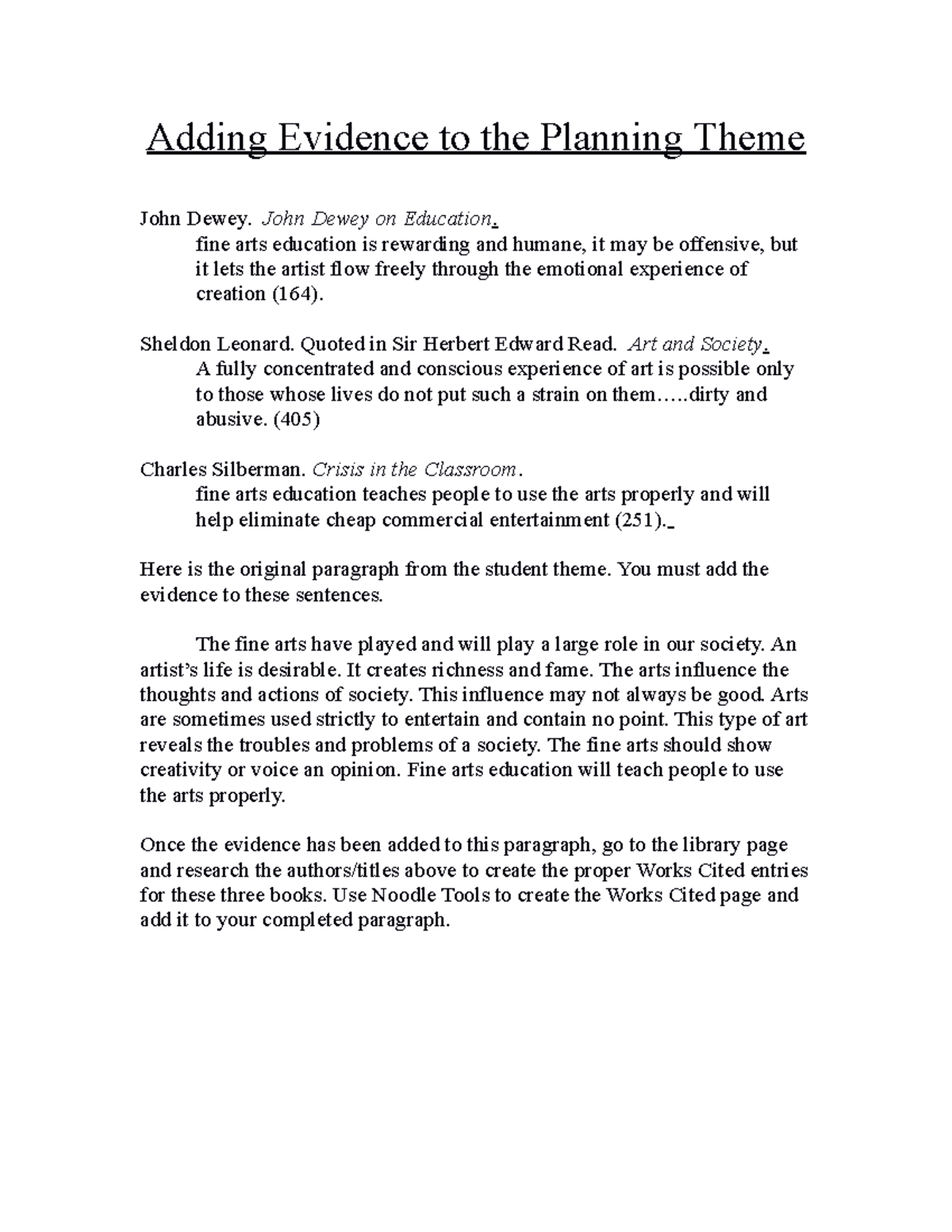 Adding Evidence Sources - Adding Evidence to the Planning Theme John ...