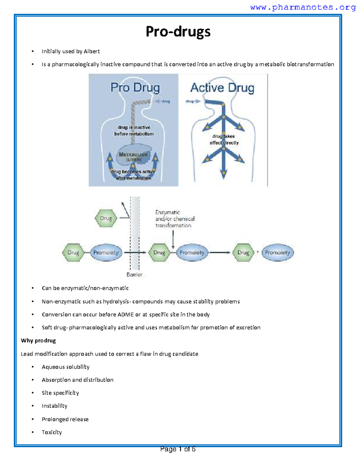 Prodrugs - Pro-drugs • Initially used by Albert • Is a ...