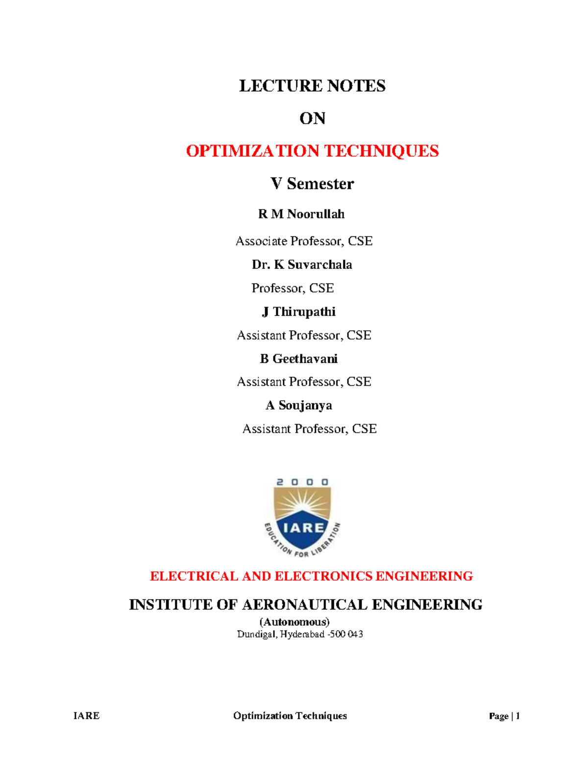 OT Complete Notes 1 - Optimization Techniques MCA 1 sem 2 - LECTURE ...