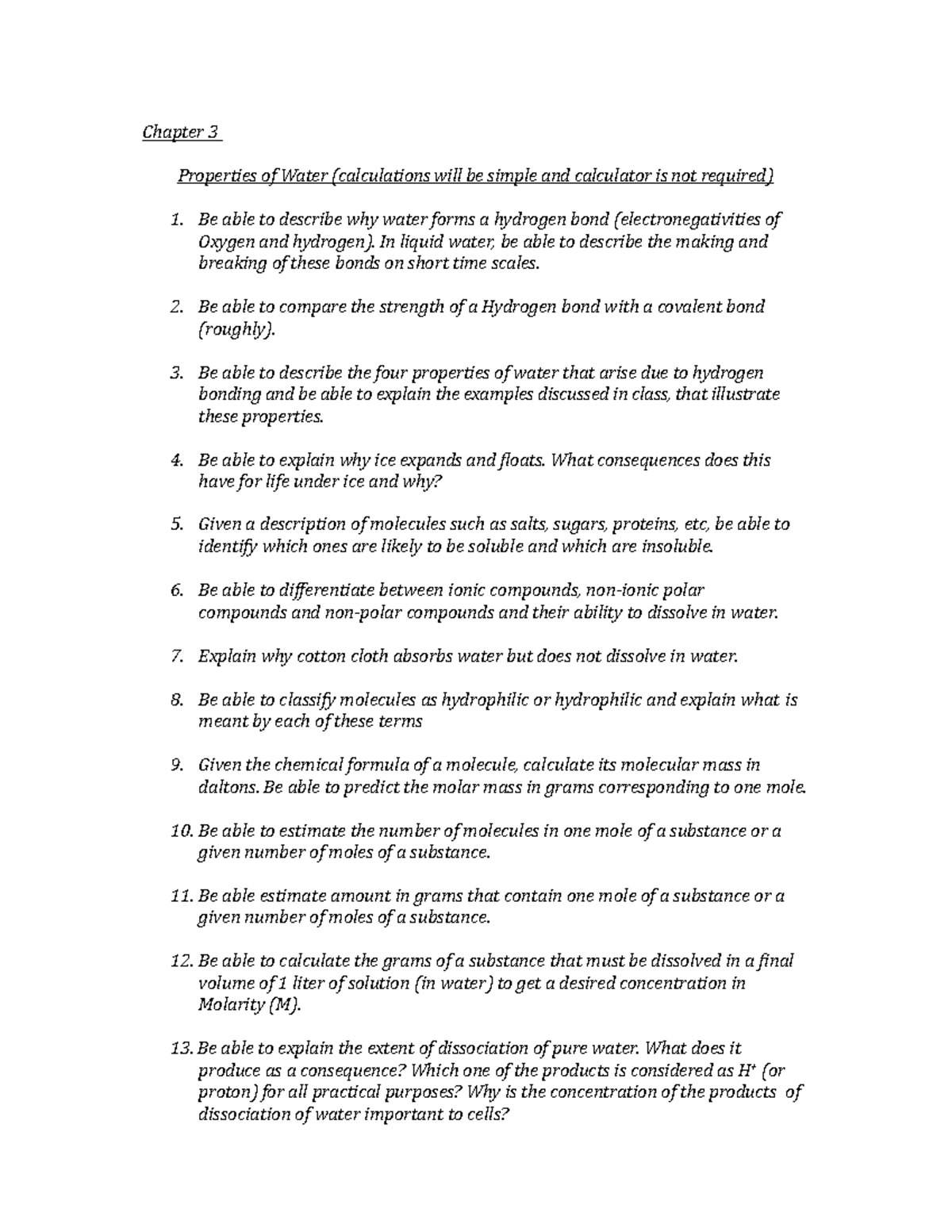 Chapter 3 Water study guide - Chapter 3 Properties of Water ...