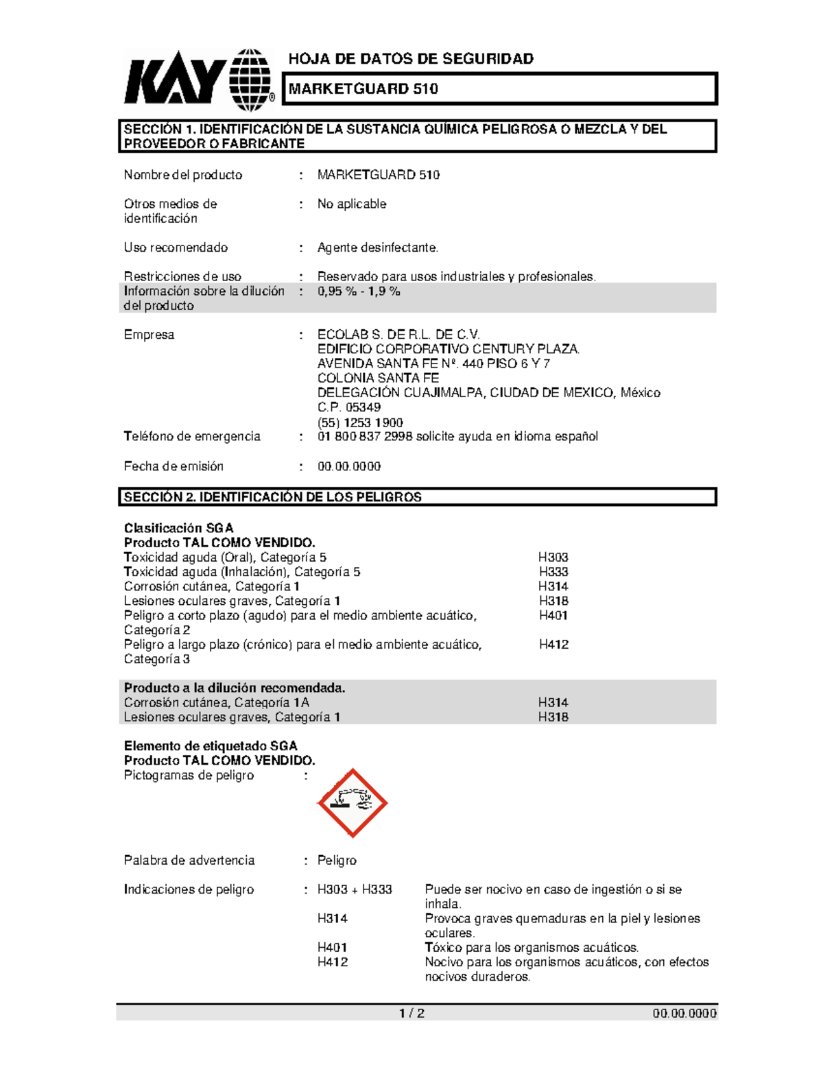 MG510 SDS - Detergente y desinfectante 2 en 1 - MARKETGUARD 510 SECCIÓN ...