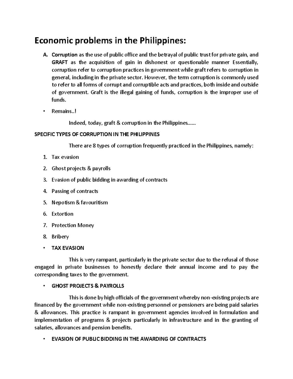 Economic problems in the Philippines - Corruption as the use of public ...
