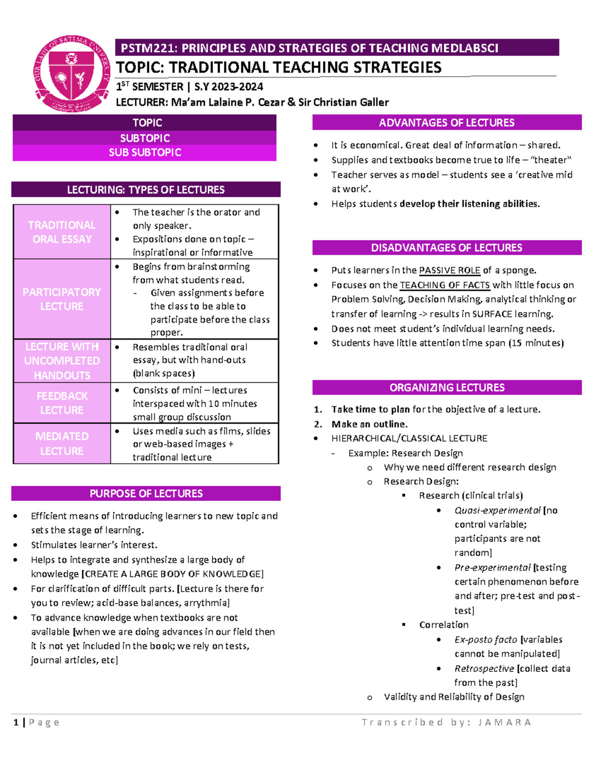 Traditional Teaching Strategies - TOPIC SUBTOPIC SUB SUBTOPIC LECTURING ...