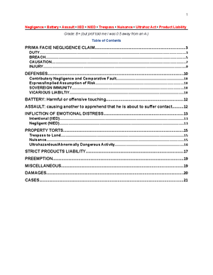 Torts Law Outline - 2 - TORTS ZIPURSKY SPRING 2011 PKT THEMES TABLE OF ...