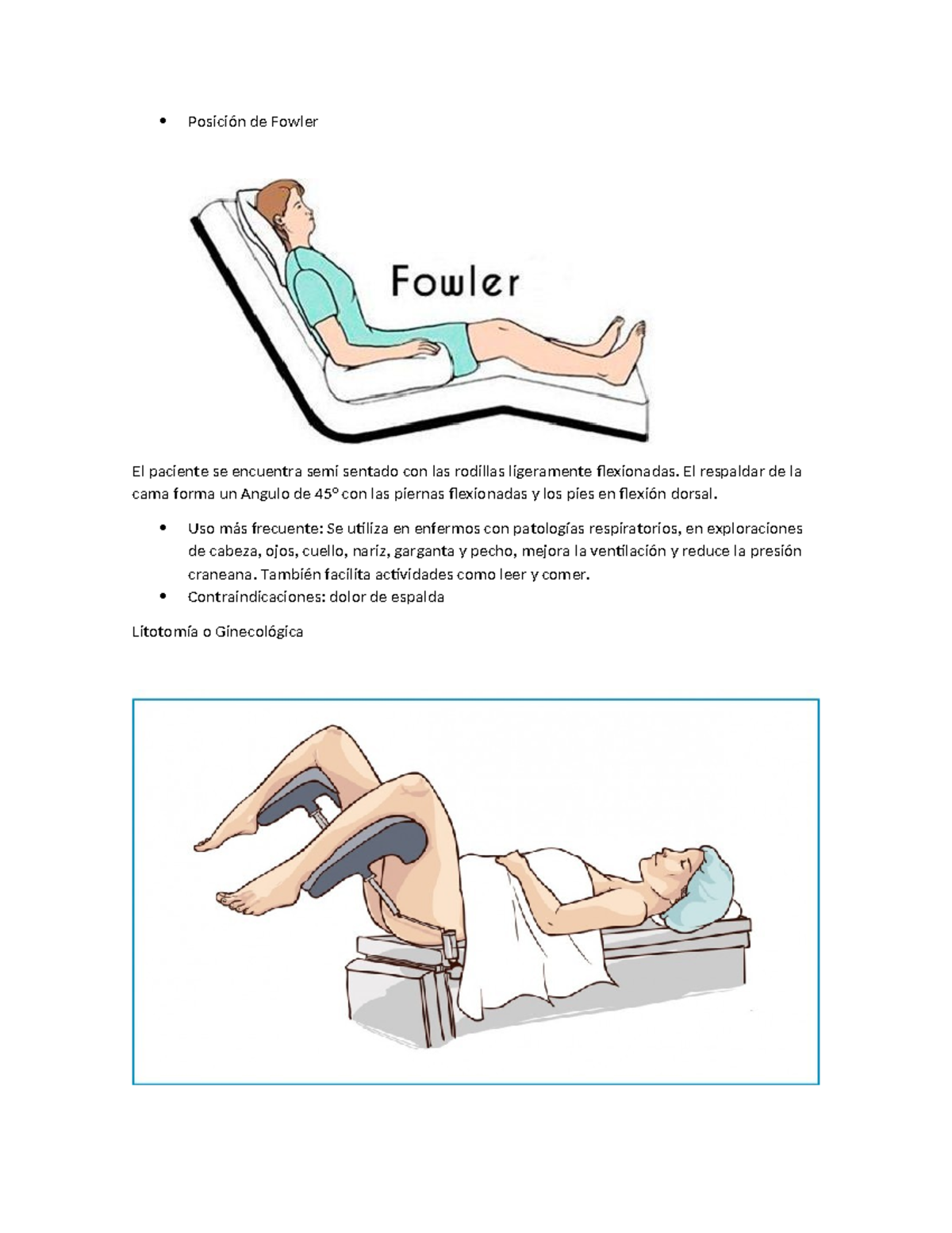 Posición de Fowler - Posición de Fowler El paciente se encuentra semi sentado con las rodillas ...
