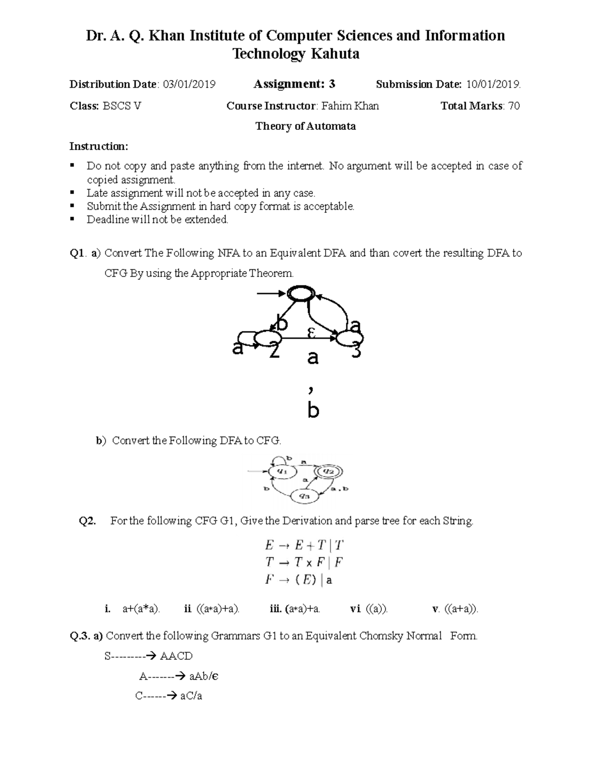 To A Assisgnment 3-2018 - Dr. A. Q. Khan Institute of Computer Sciences ...