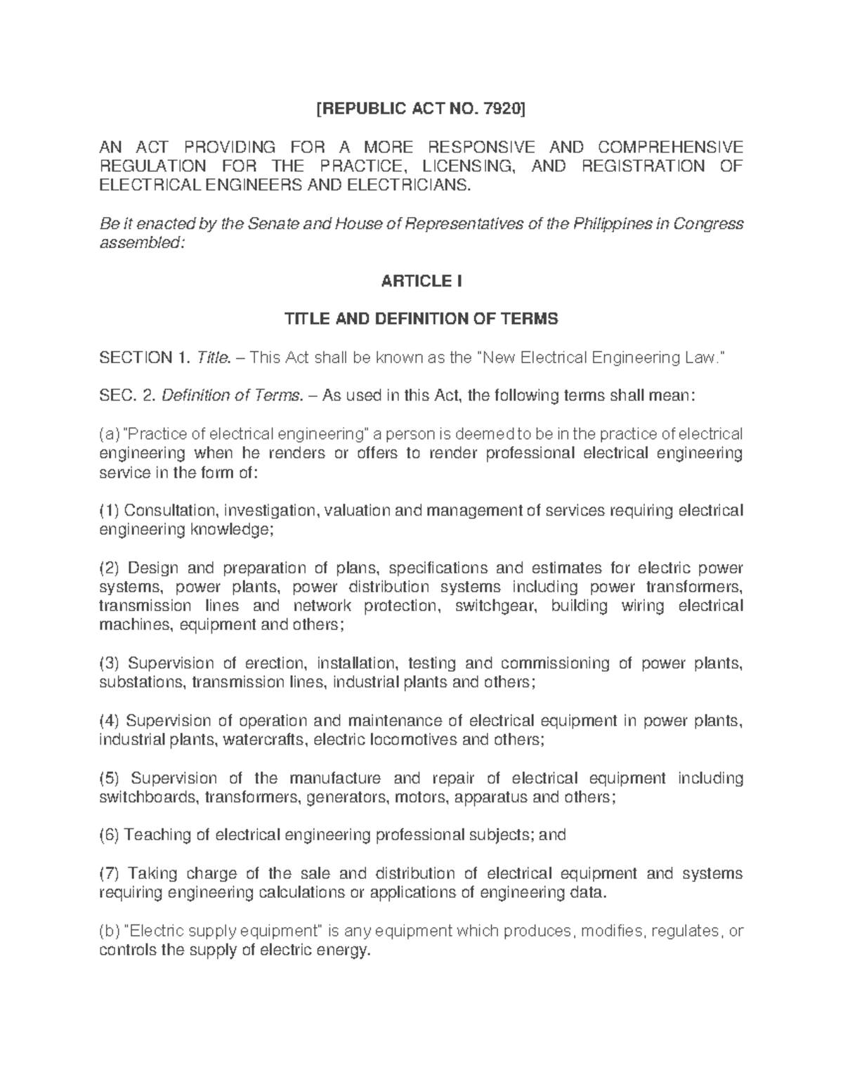 Republic ACT NO 7920 Lecture Notes Q REPUBLIC ACT NO 7920 AN ACT