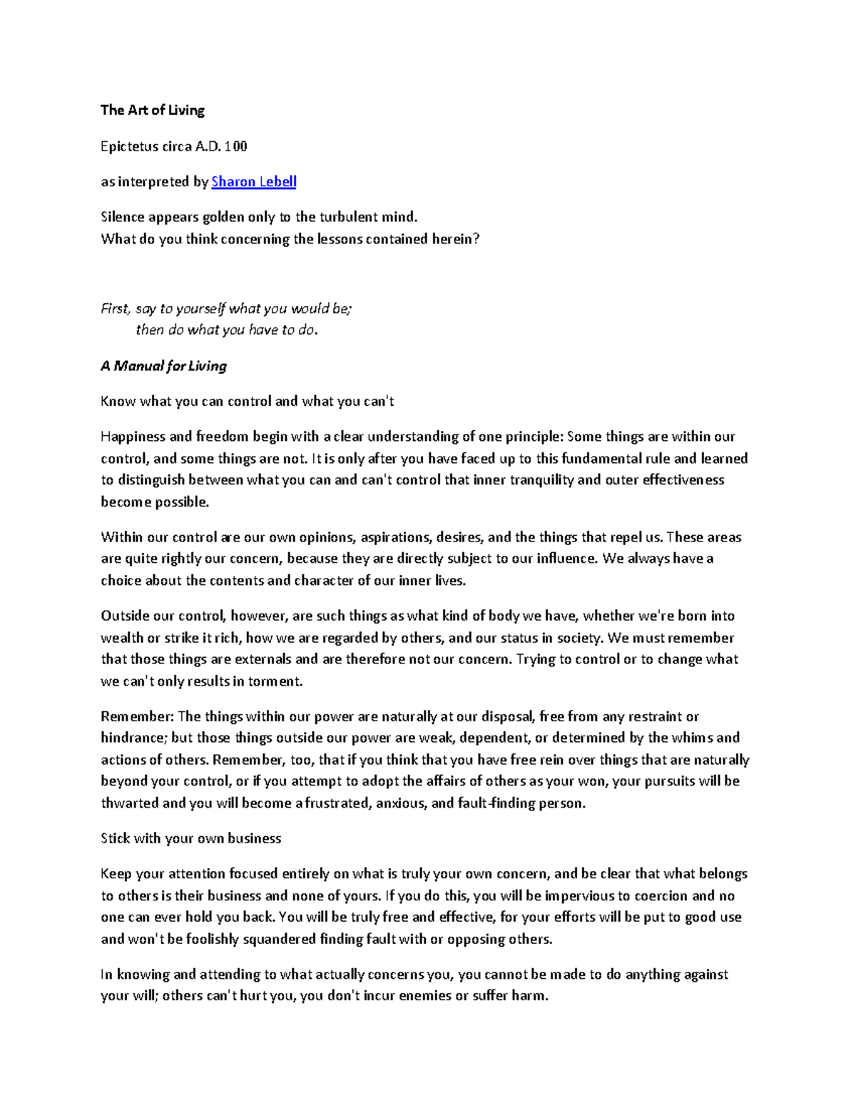 Ebin - It is a book - The Art of Living Epictetus circa A. 100 as ...