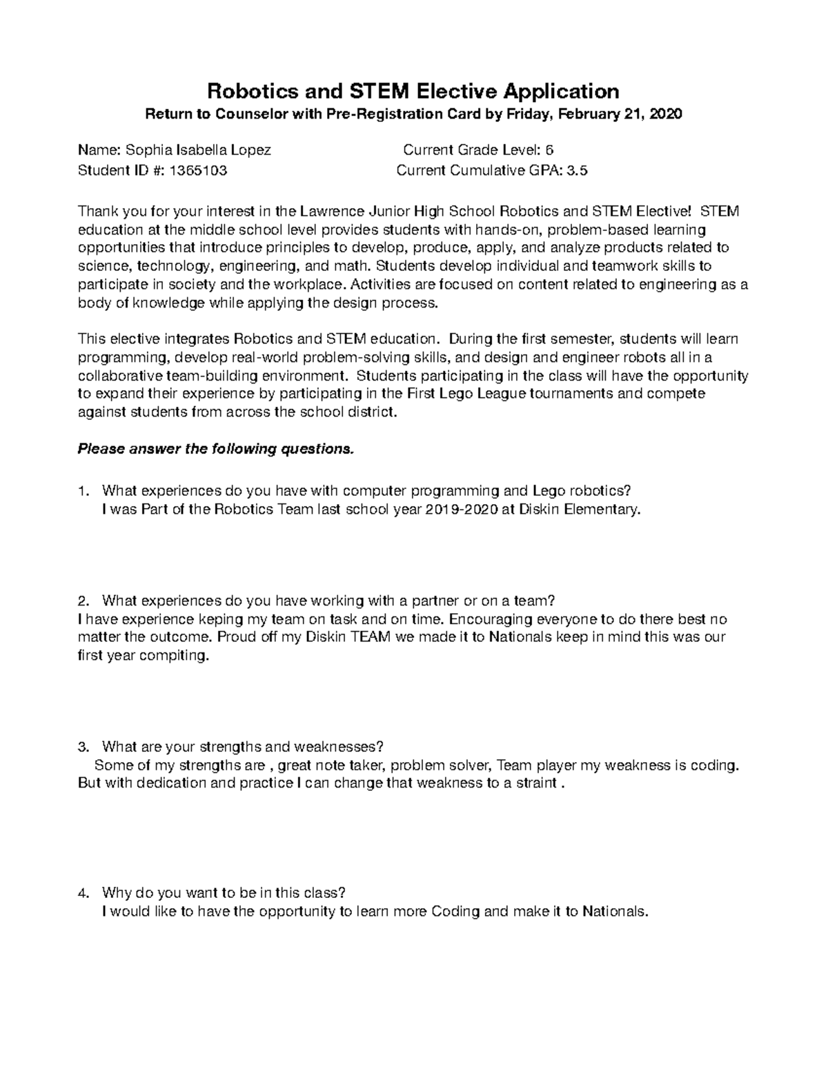 Robotics and STEM Elective Application 2019-2020 Revised - Google Docs ...