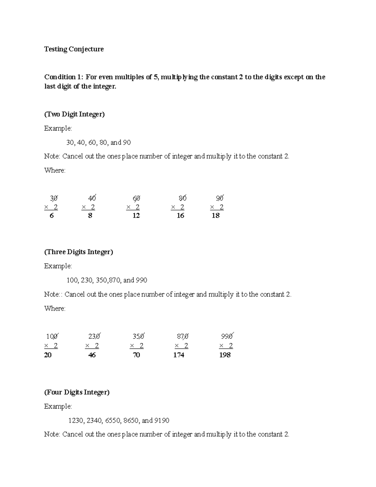 Group 2 Testing Conjecture - Testing Conjecture Condition 1: For even ...