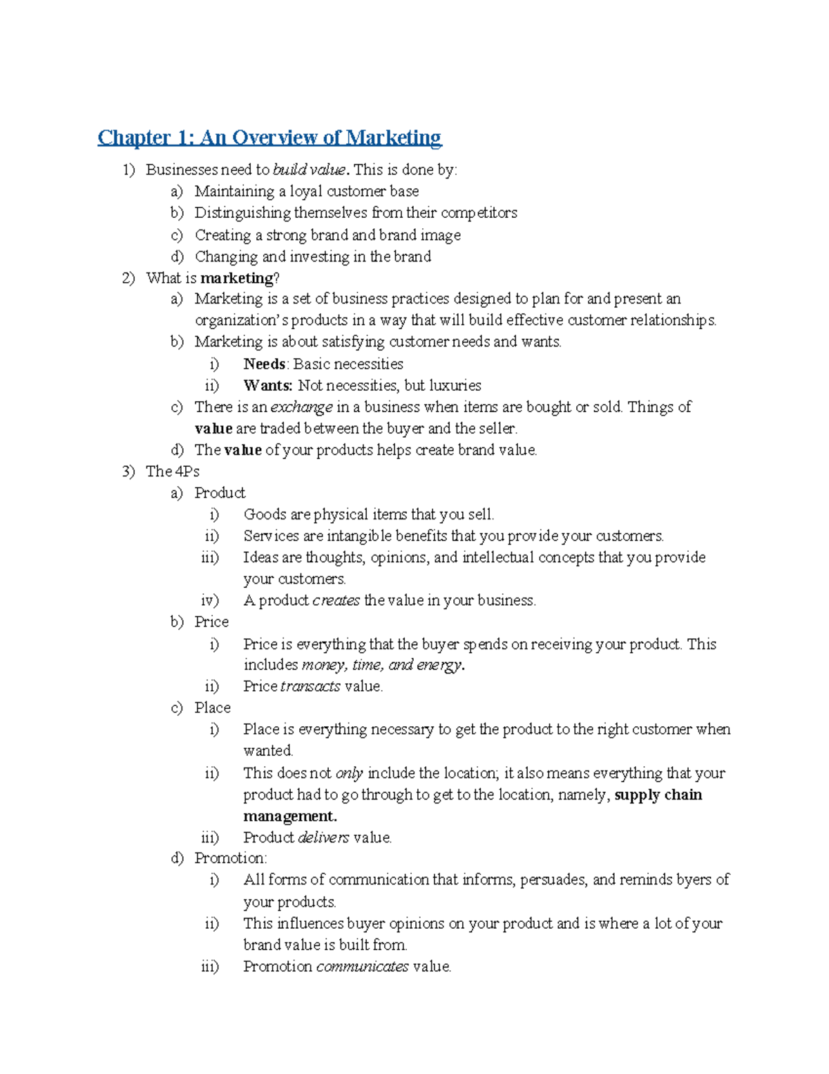 Chapters 1 9 Marketing Chapter 1 An Overview Of Marketing Businesses