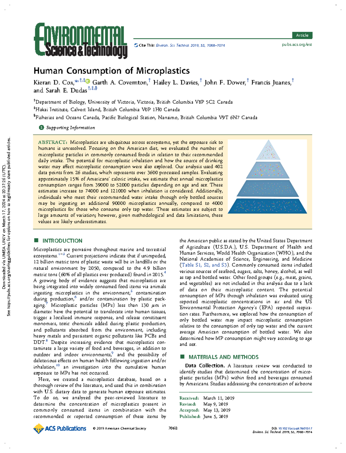 Cox et al 2019 human consumption of microplastics - Human Consumption ...
