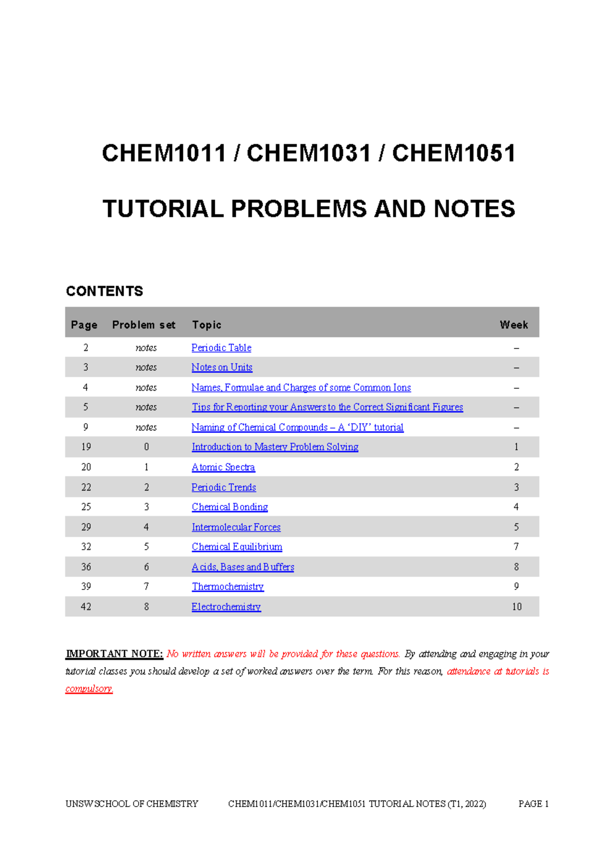 Tutorial Questions from 2022 CHEM1A - UNSW SCHOOL OF CHEMISTRY CHEM1011 ...